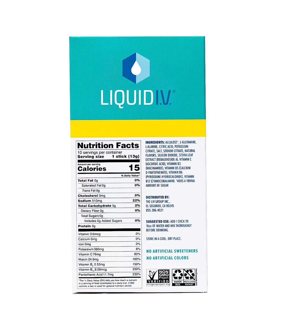 Liquid I.V. Hydration Multiplier Sugar Free Electrolyte Drink Mix Stick ...
