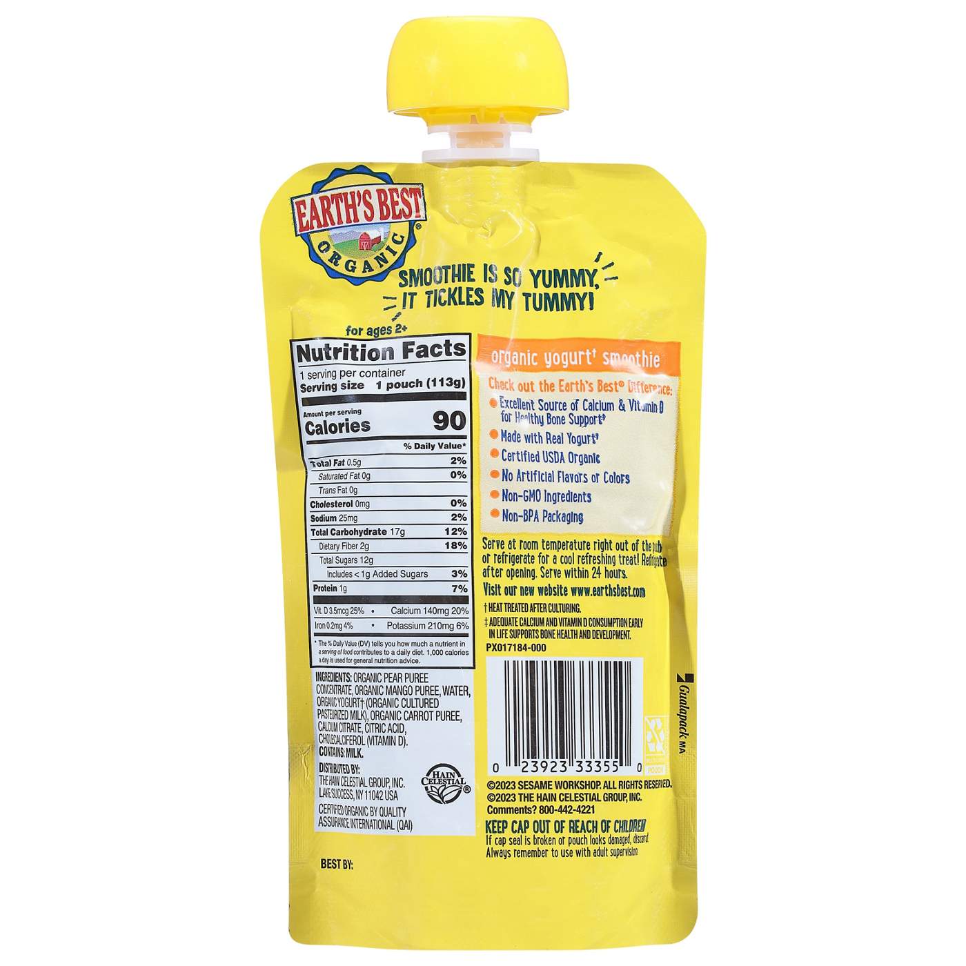 Earth's Best Organic Bone Support Yogurt Smoothie Pouch - Pear Mango ...