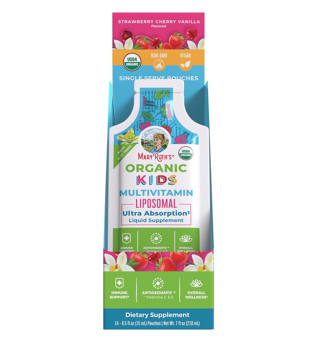 Mary Ruth's Organic Kids' Multivitamin Liposomal Pouches - Strawberry ...