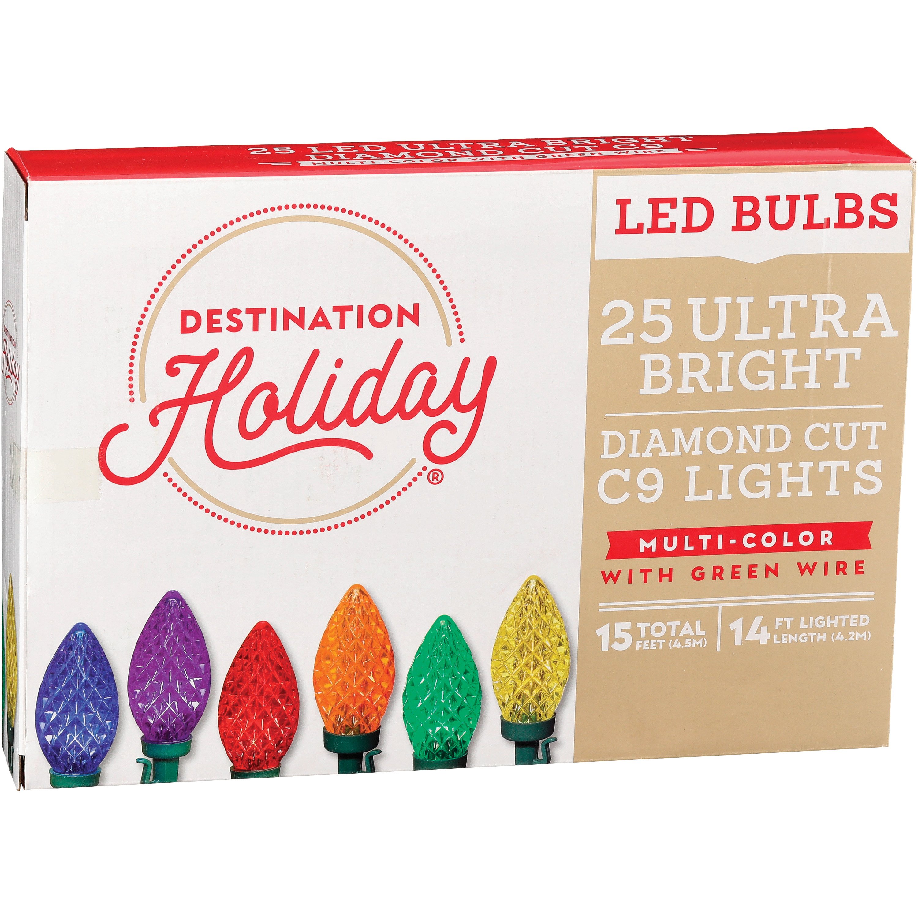 Destination Holiday C9 Diamond Cut Multi Color LED Christmas Lights ...