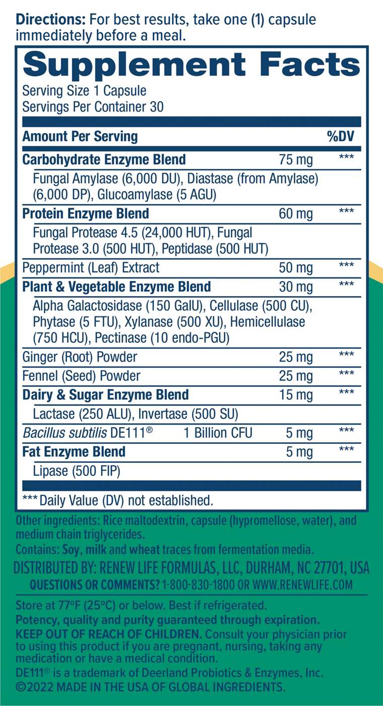 Renew Life Digestive Duo Probiotic + Enzymes Vegetarian Capsules - Shop ...