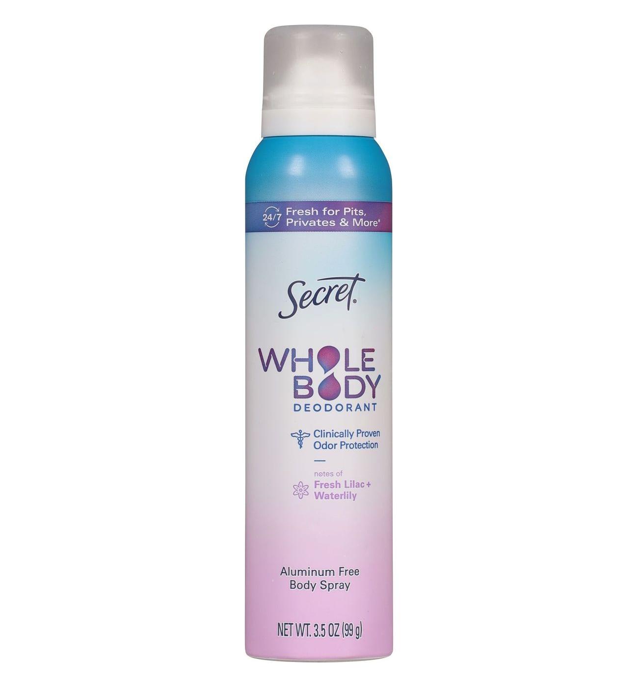Secret Whole Body Aluminum Free Deodorant Spray - Lilac & Waterlily ...