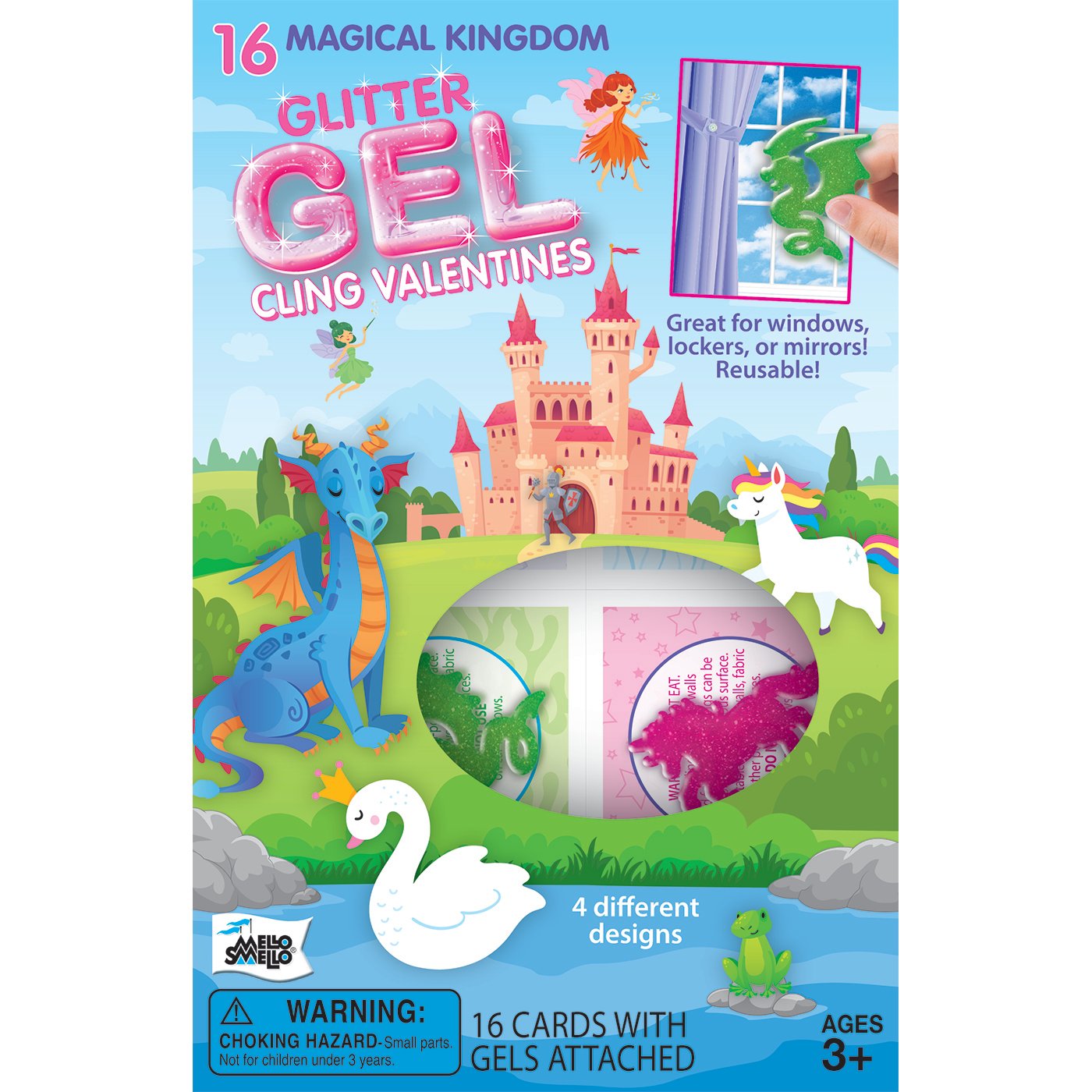 Mello Smello Magic Kingdom Glitter Gel Cling Valentine's Exchange Cards ...