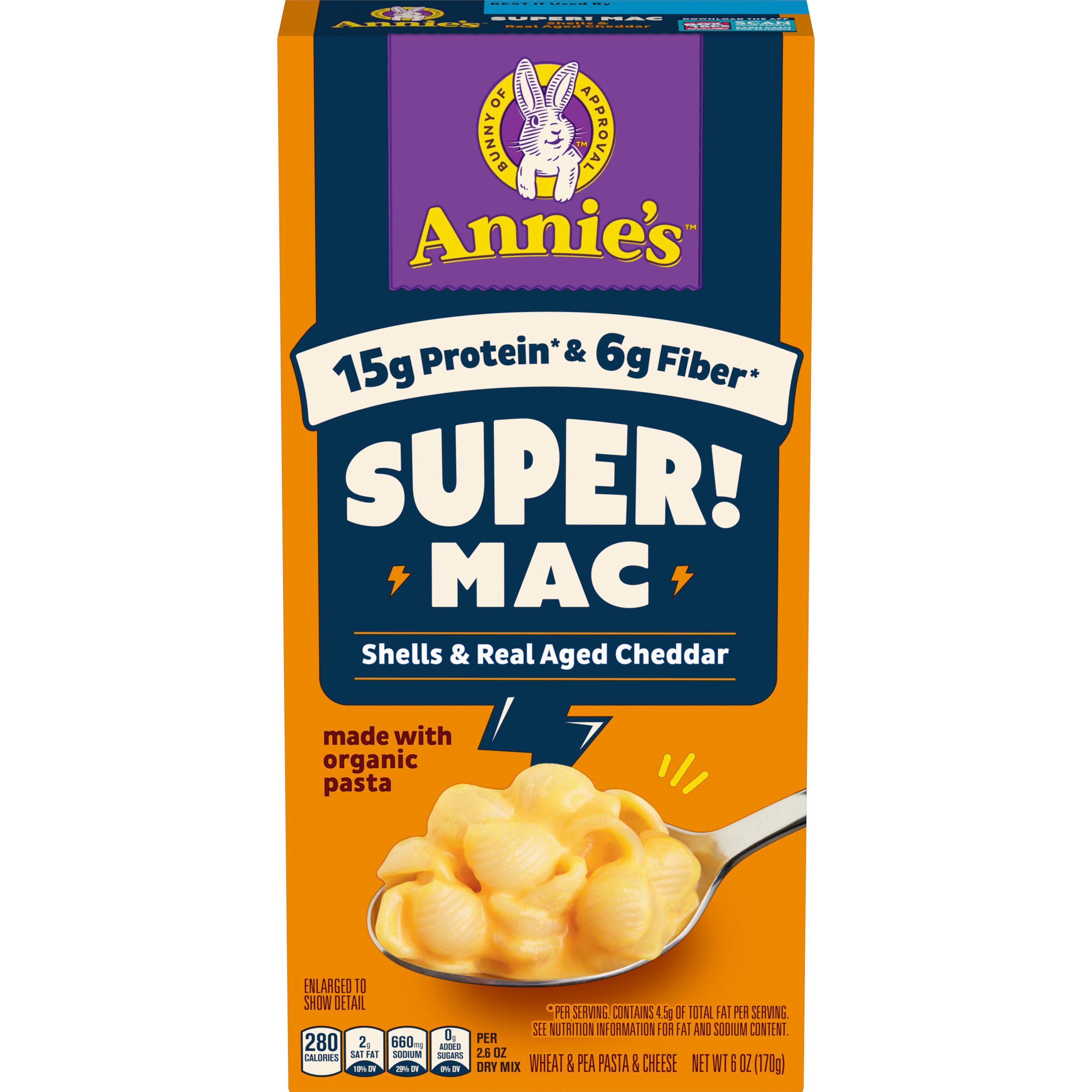 Annie's 15g Protein Super Mac! Shells & Real Aged Cheddar Macaroni ...