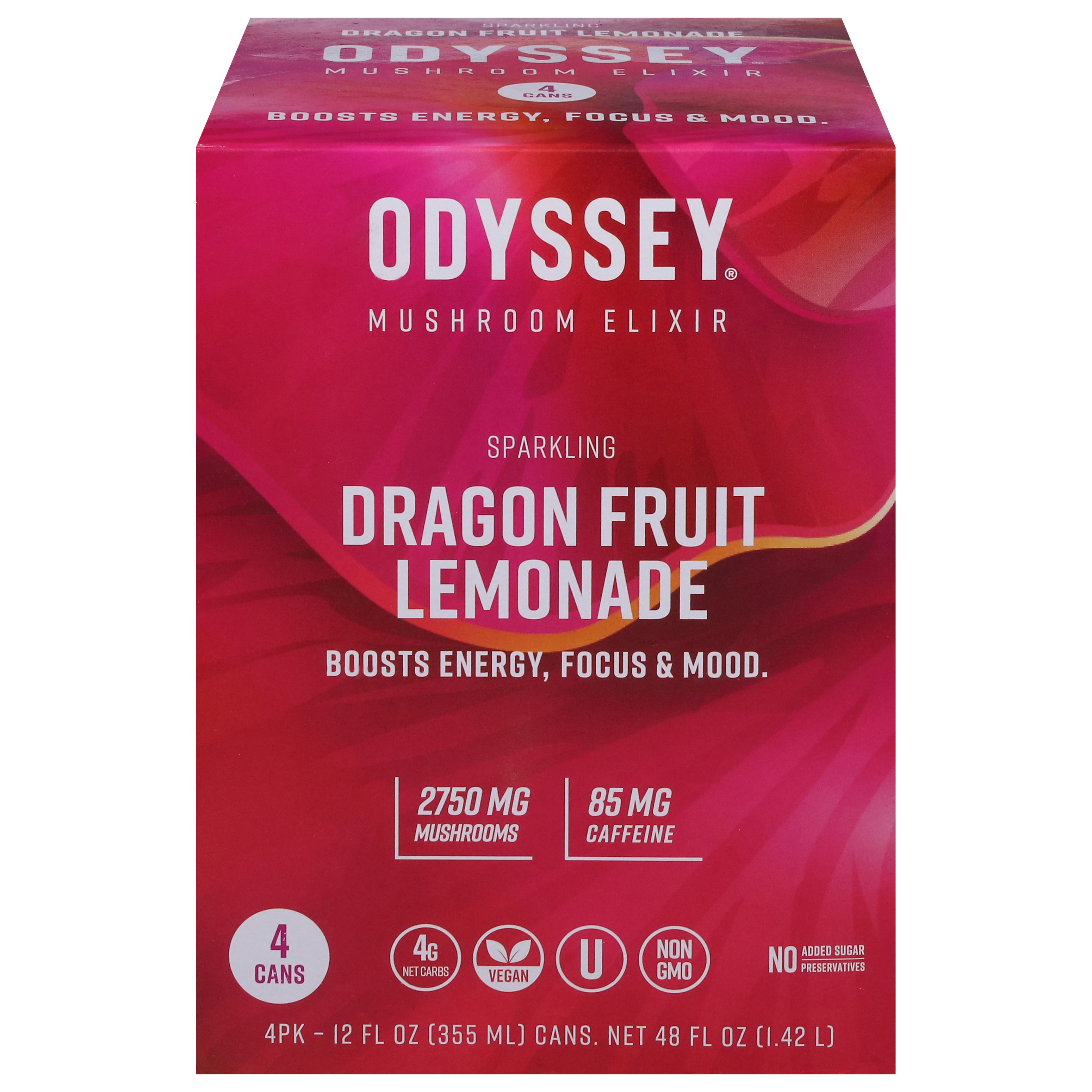 Odyssey Sparkling Mushroom Elixir 4 pk Cans - Dragon Fruit Lemonade ...