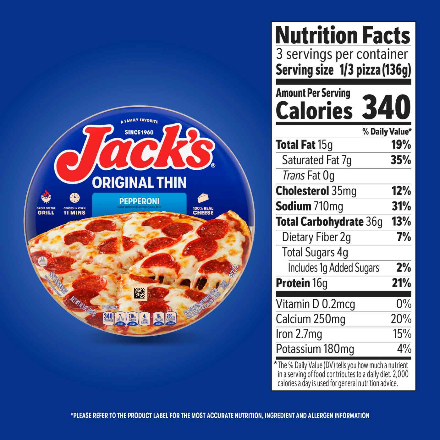 Jack's Thin Crust Pepperoni Pizza, Frozen Pizza, Easy Dinner, Frozen ...