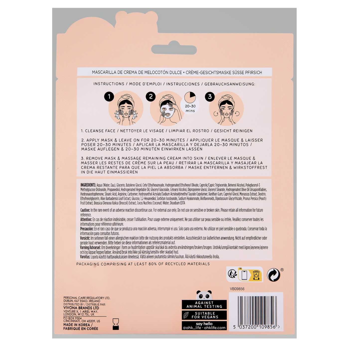 Oh K! Sweet Peach Cream Sheet Mask - Shop Facial masks & treatments at ...