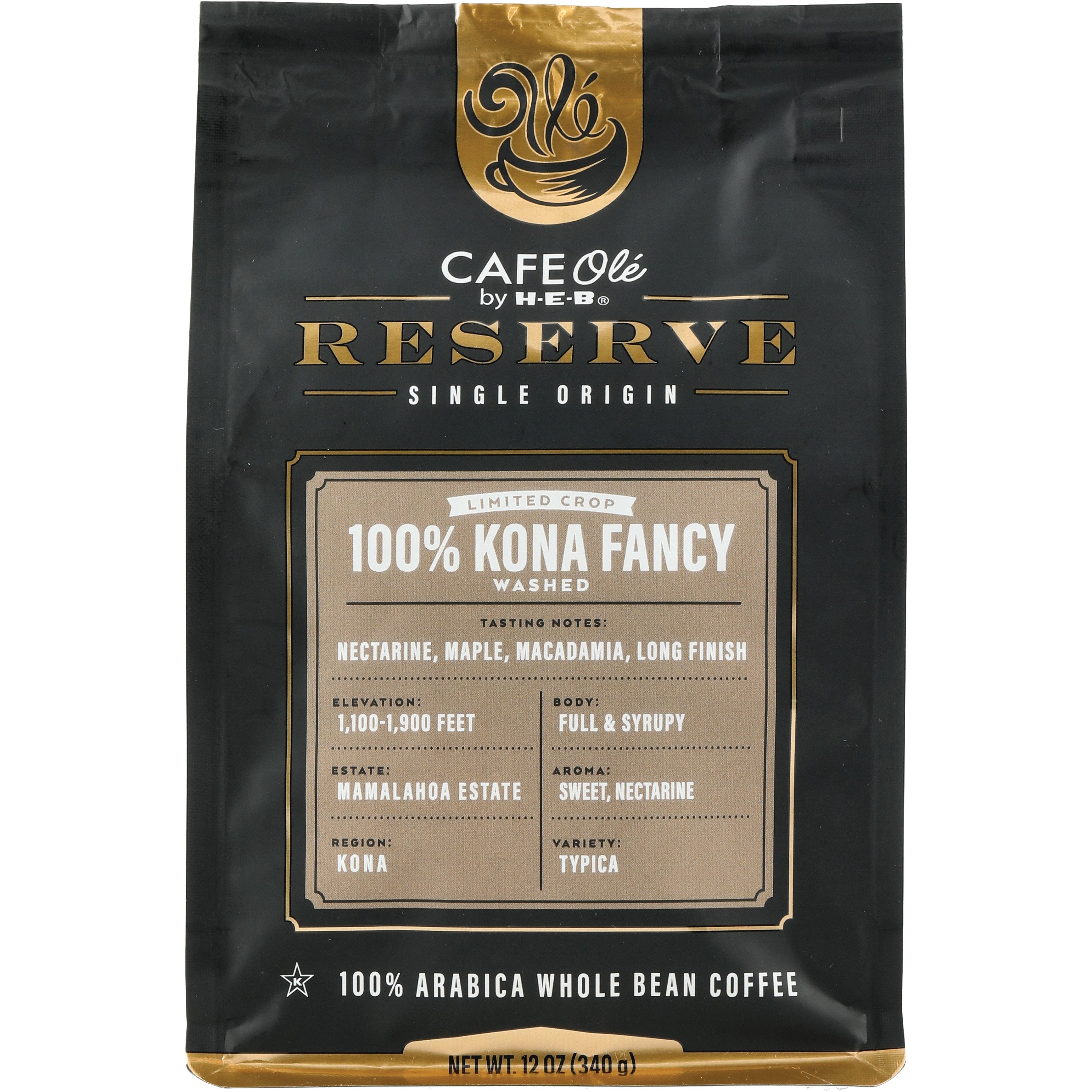CAFE Olé by H-E-B Reserve Single Origin Whole Bean Kona Fancy Coffee ...