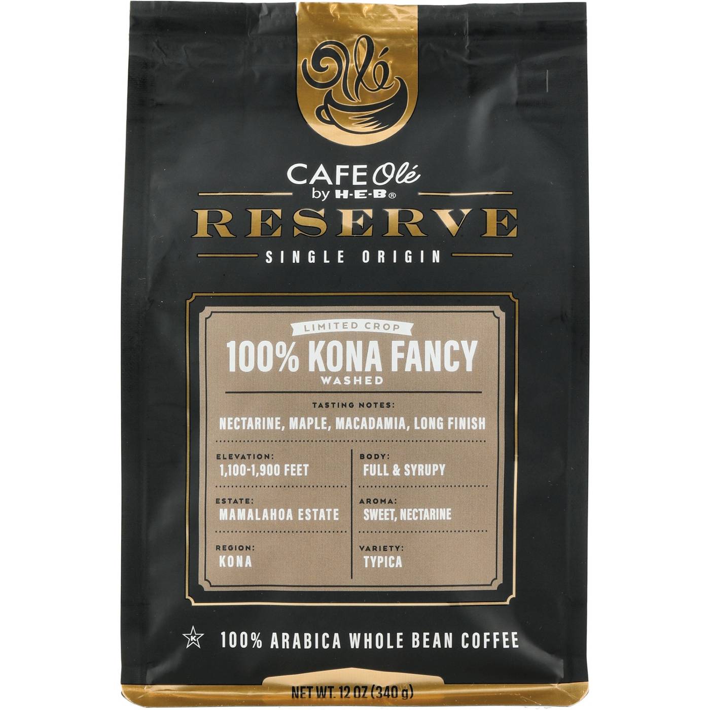 CAFE Olé by H-E-B Reserve Single Origin Whole Bean Kona Fancy Coffee ...