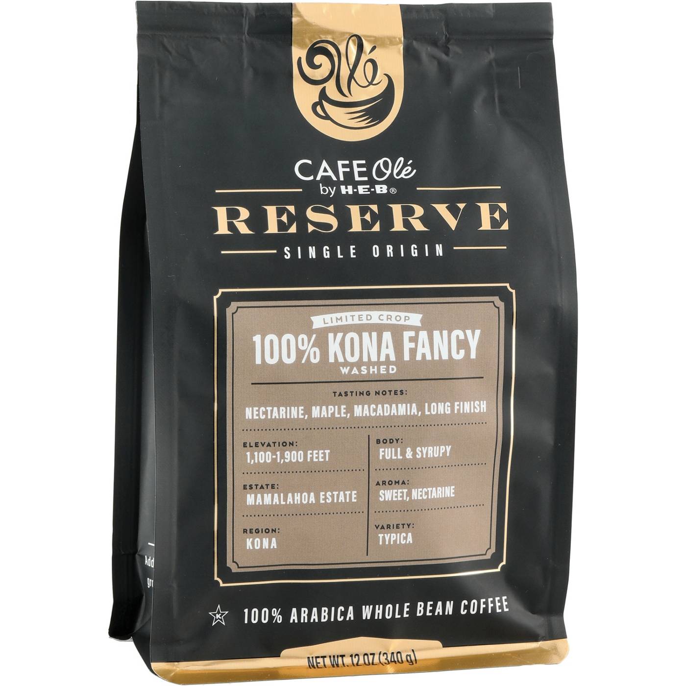 CAFE Olé by H-E-B Reserve Single Origin Whole Bean Kona Fancy Coffee ...