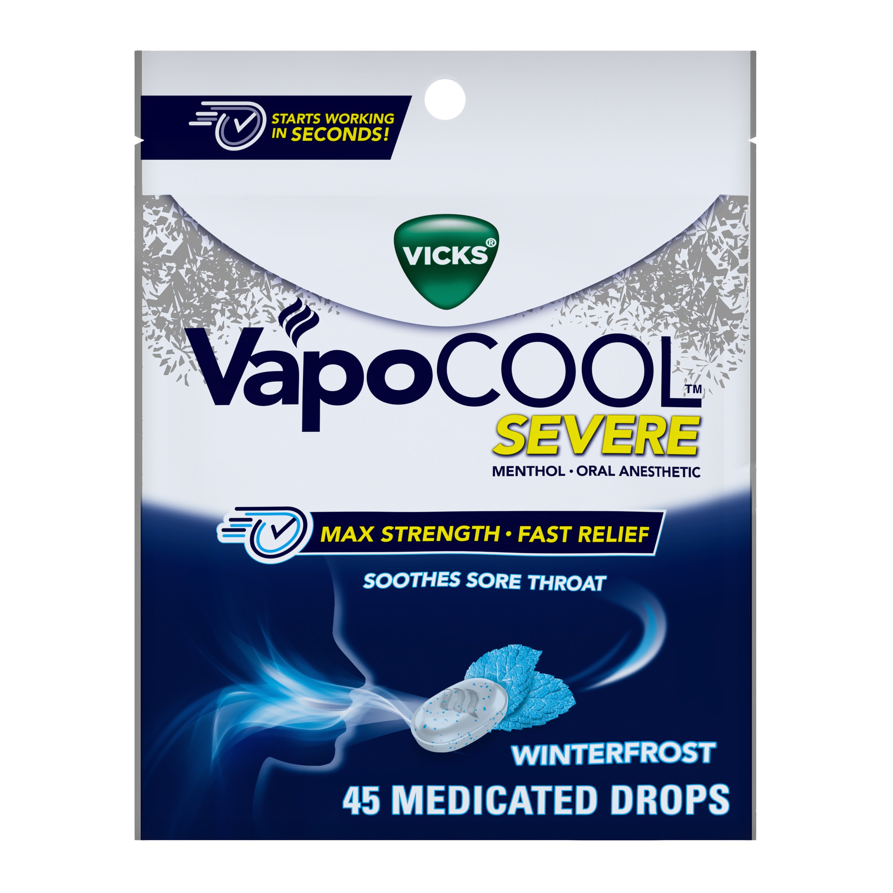 Vicks VapoCOOL SEVERE Max Strength Menthol Sore Throat Lozenge ...