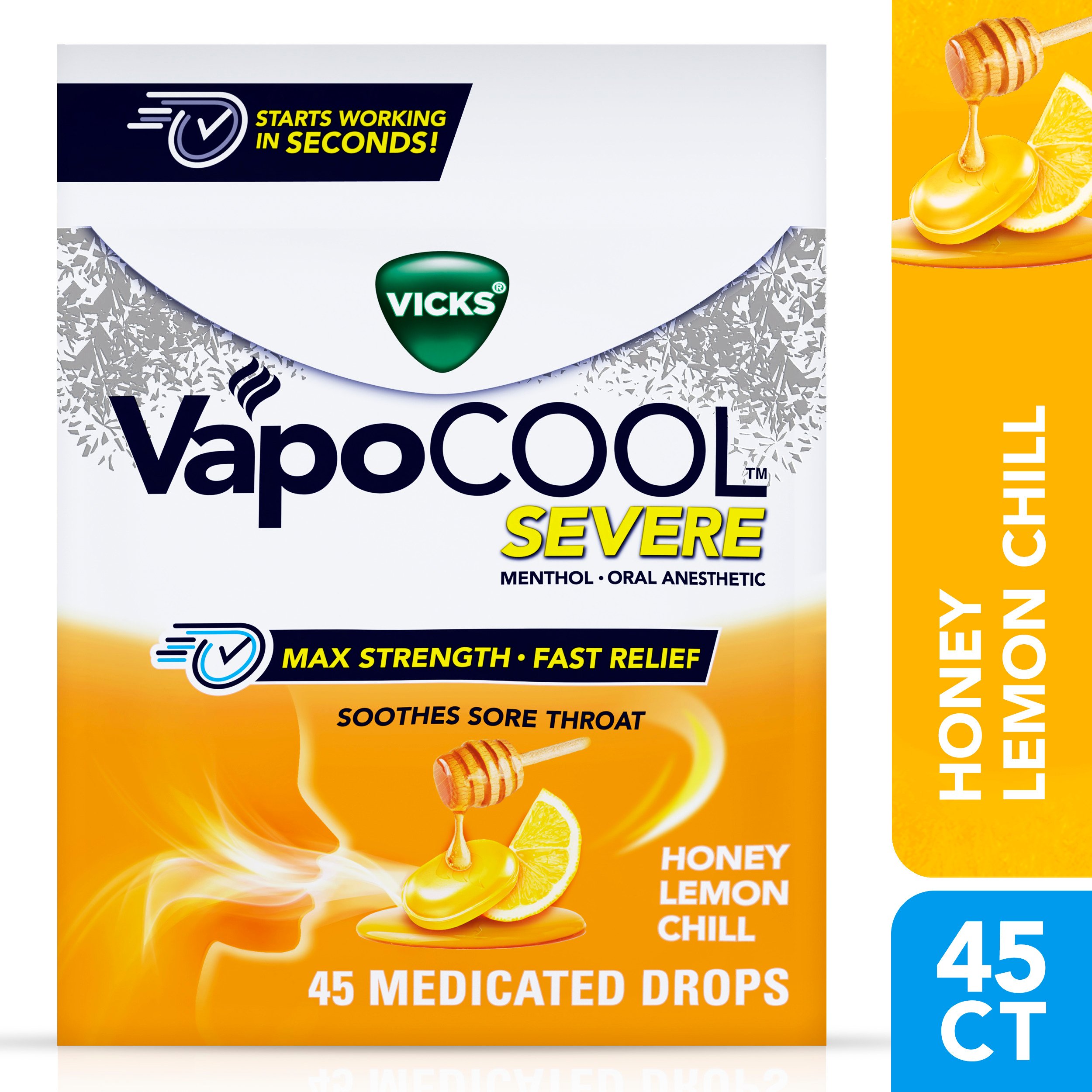 Vicks VapoCOOL SEVERE Max Strength Menthol Sore Throat Lozenge, Honey ...
