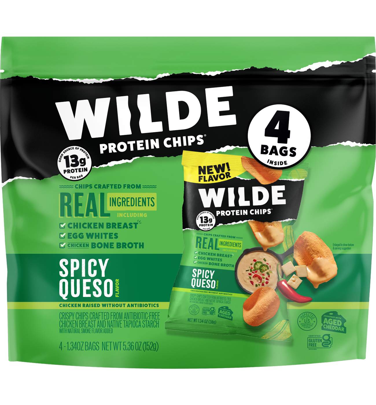 WILDE 13g Protein Chicken Chips Multipack - Spicy Queso - Shop Chips at ...