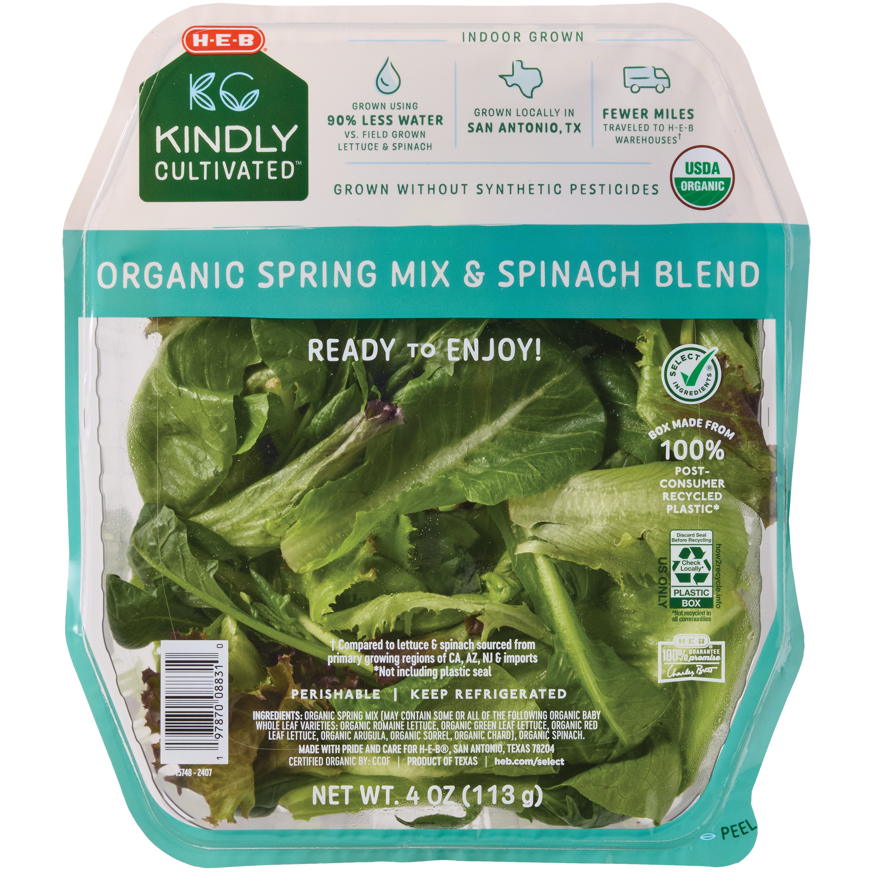H-E-B Kindly Cultivated Fresh Organic Spring & Baby Spinach Mix - Shop ...