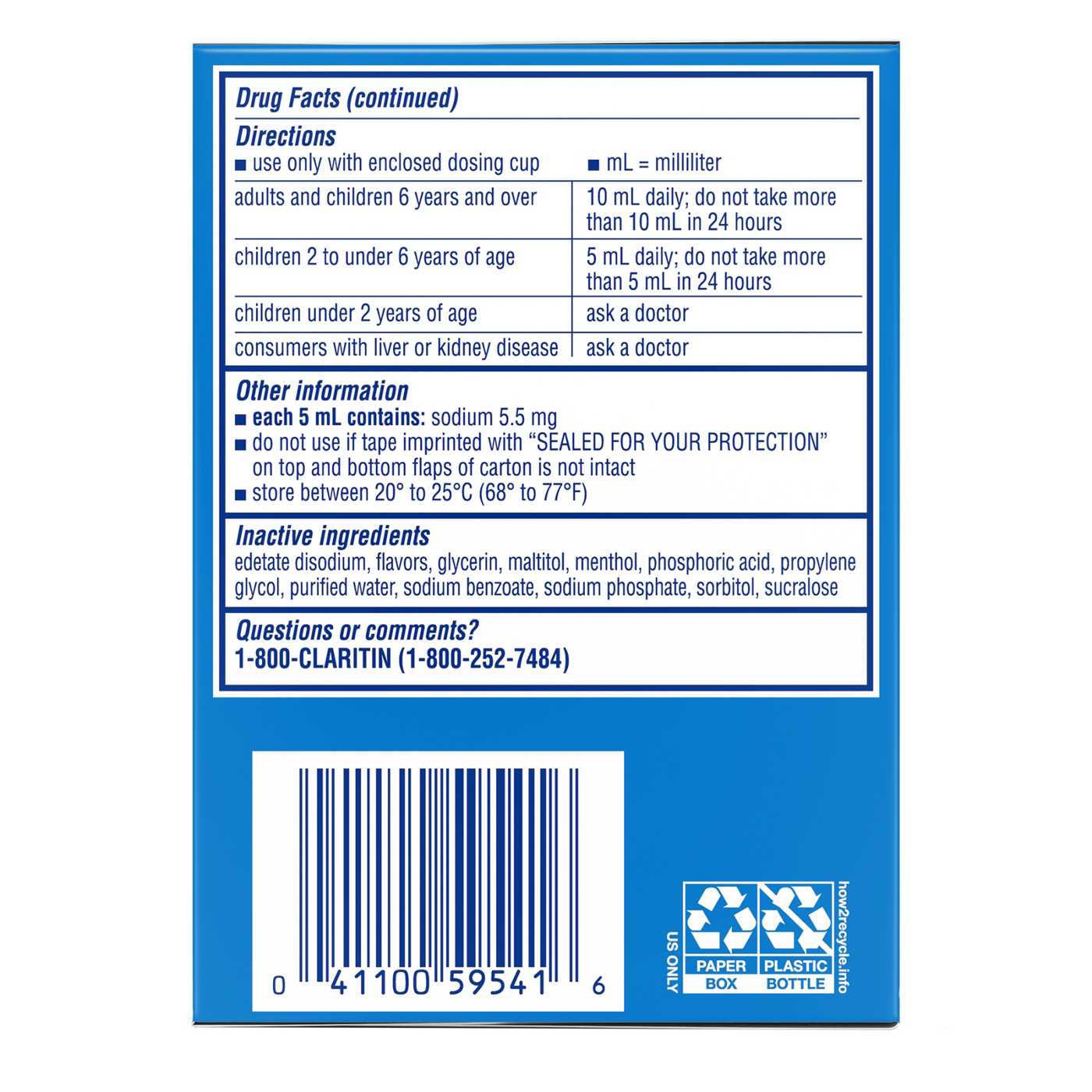 Claritin Non-Drowsy 24 Hour Allergy Relief Liquid - Cooling Honey ...