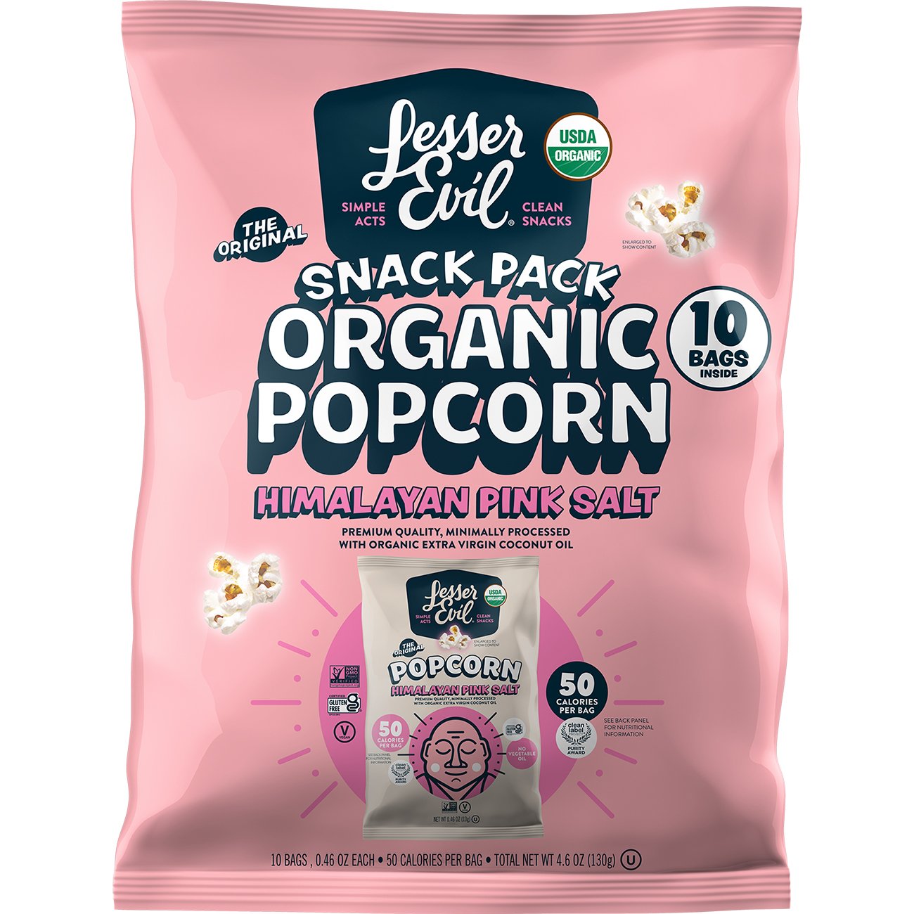 LesserEvil Organic Popped Popcorn Snack Packs - Himalayan Pink Salt ...