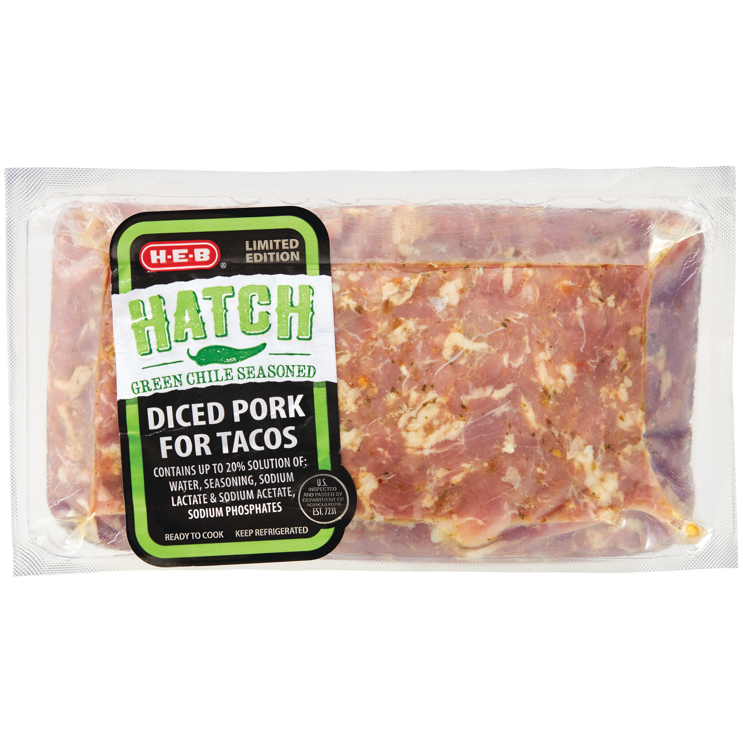 H-E-B Simply Seasoned Hatch Green Chile Seasoned Diced Pork - Shop Pork ...