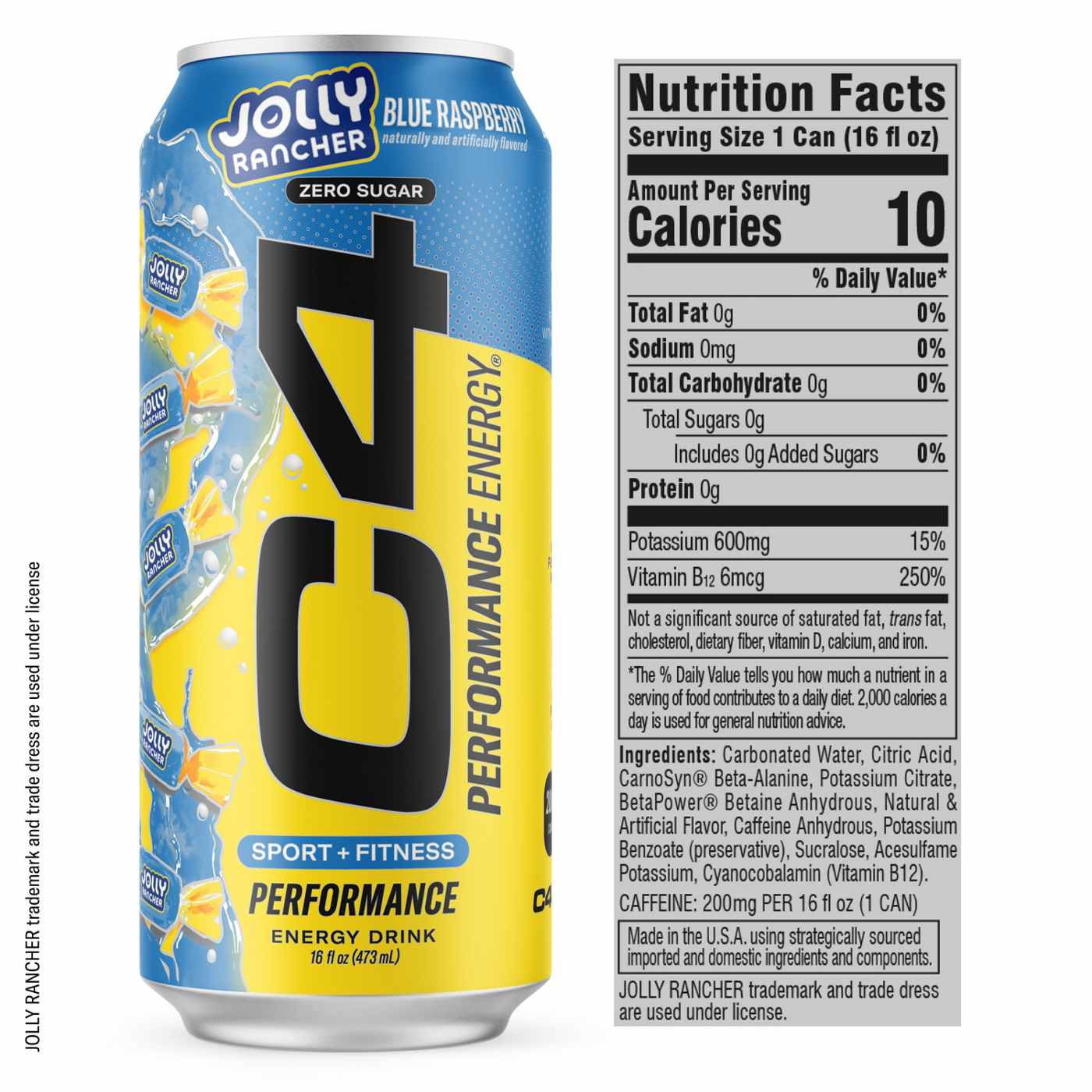 C4 Performance Zero Sugar Energy Drink - Jolly Rancher Blue Raspberry ...