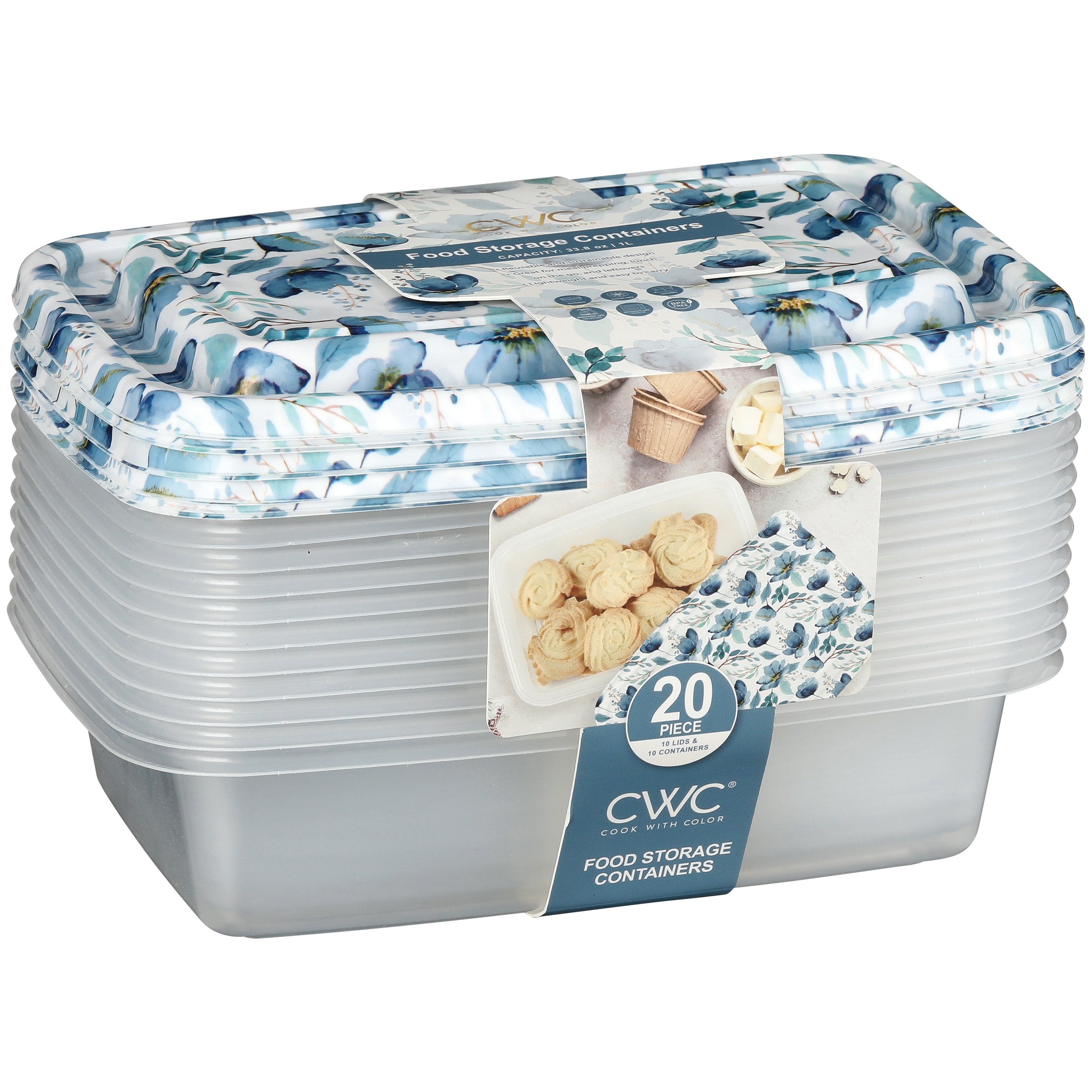 Cook With Color Rectangle Food Storage Containers - Blue Floral - Shop ...