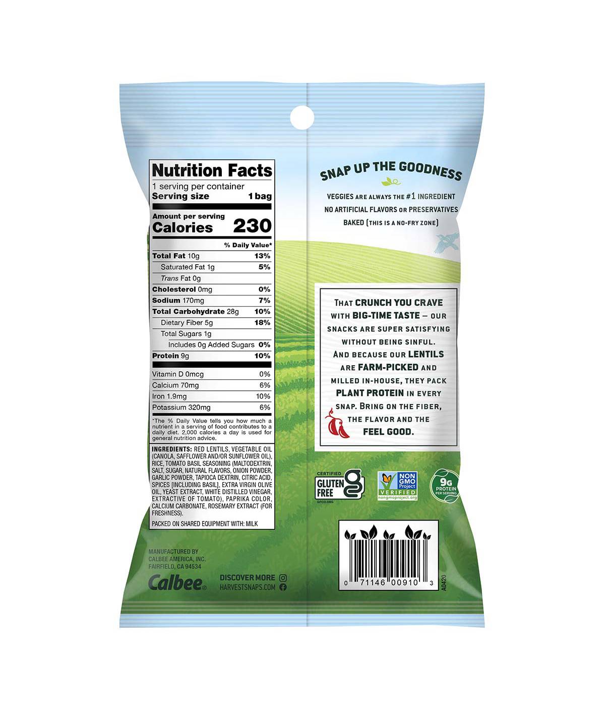 Calbee Harvest Snaps Tomato Basil Baked Red Lentil Snack Crisps - Shop ...