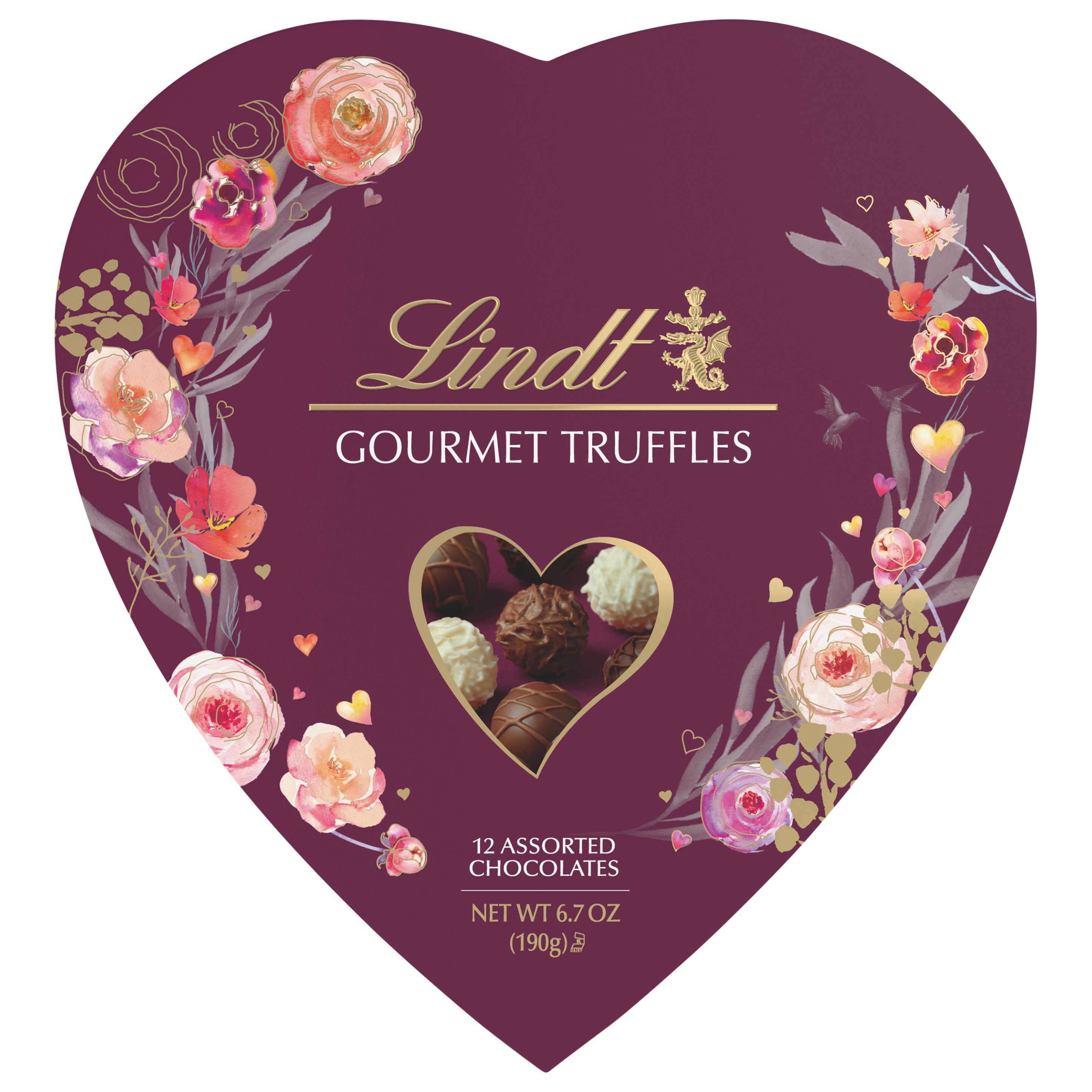 Lindt Lindor Gourmet Assorted Chocolate Truffles Valentine's Heart Gift ...