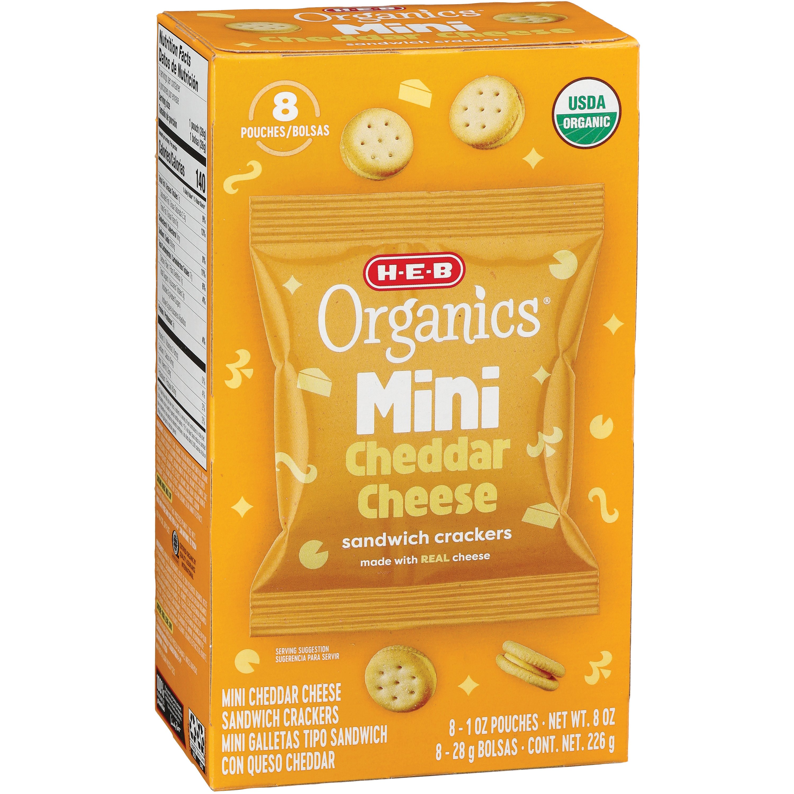 H-E-B Organics Mini Cheddar Cheese Sandwich Crackers 1 oz Bags - Shop ...