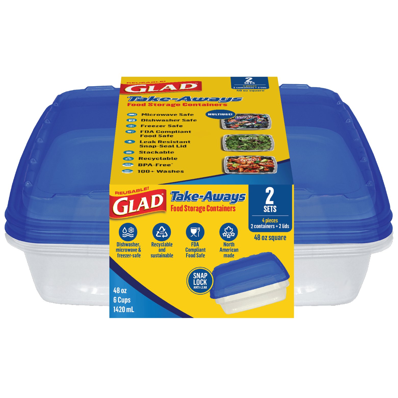 Glad Take-Aways Square Food Storage Containers, 2 pk - Shop Food ...