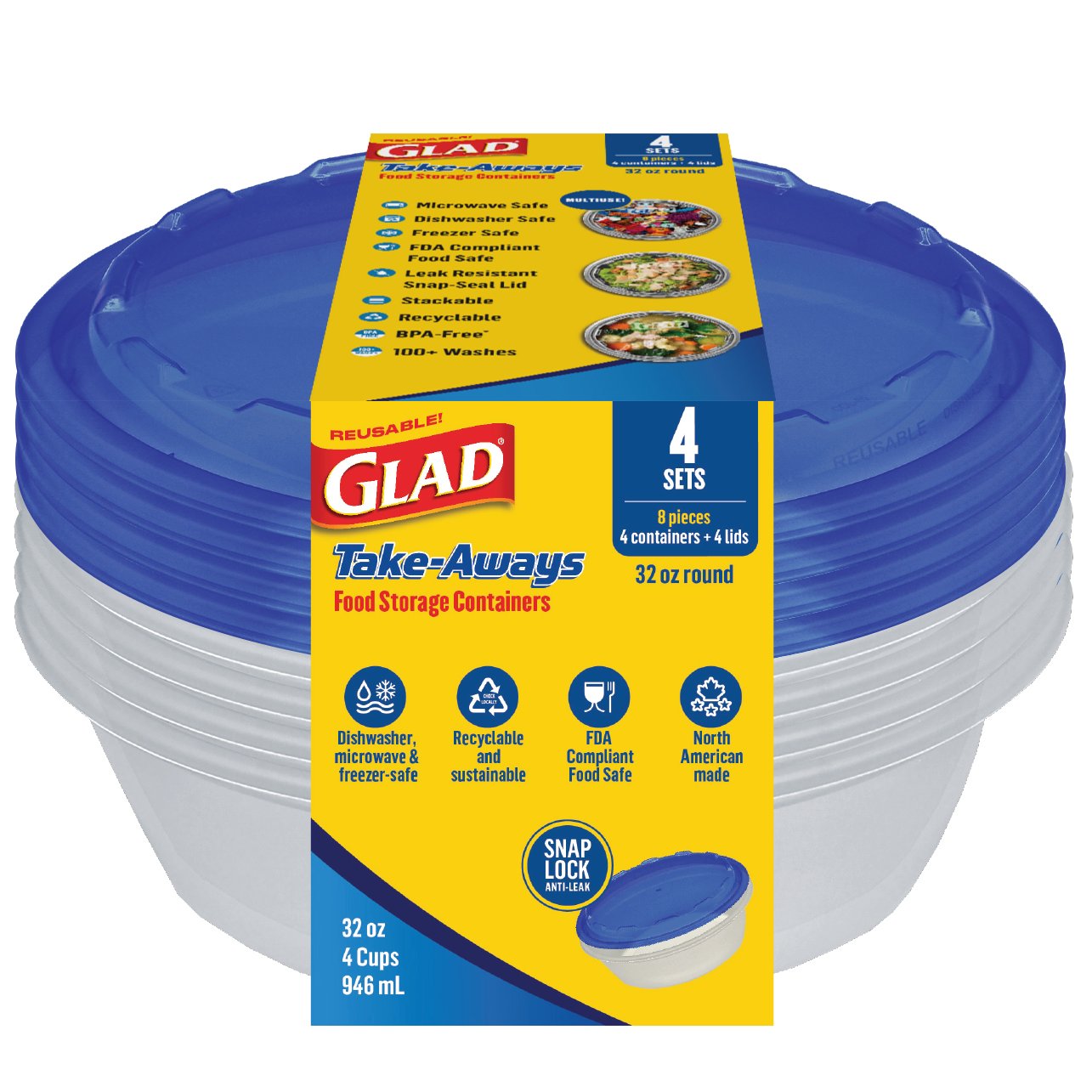 Glad Take-Aways Round Food Storage Containers, 4 pk - Shop Food storage ...