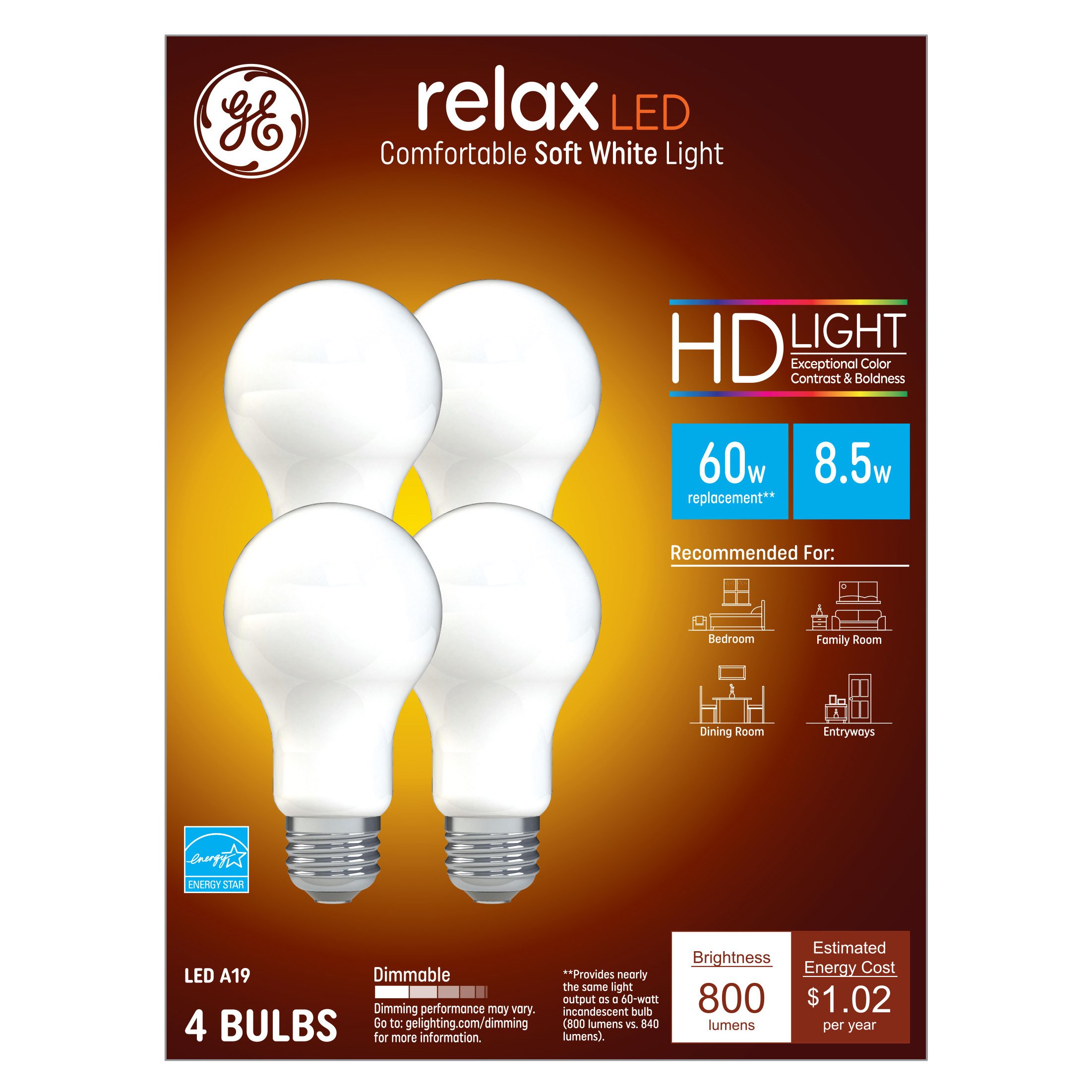 GE Relax A19 60-Watt HD LED Light Bulbs - Soft White - Shop Light bulbs ...