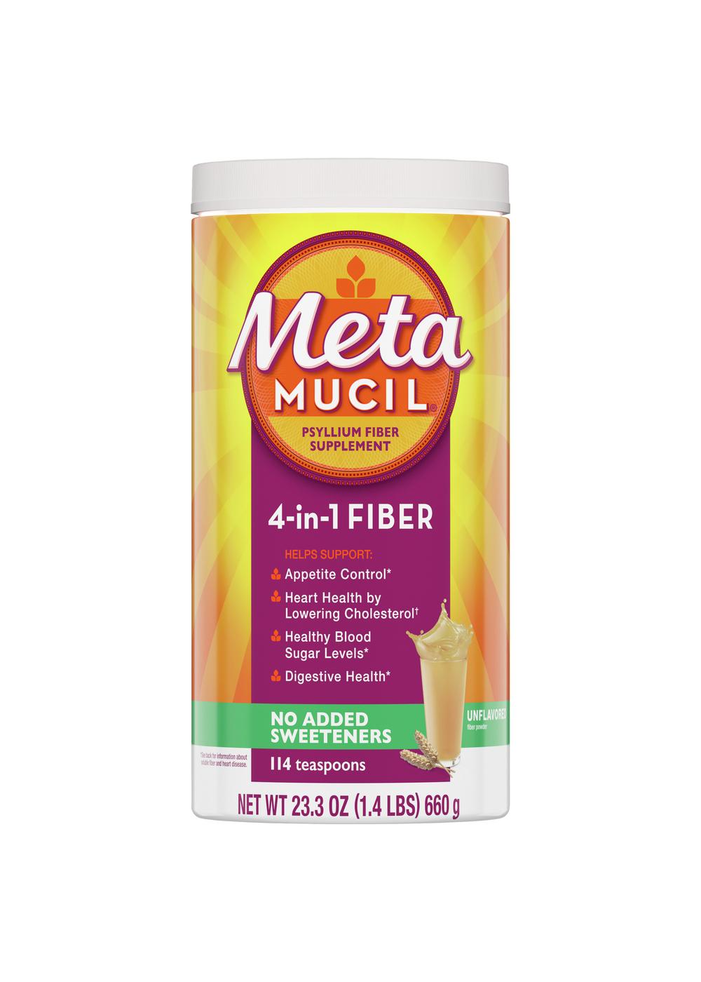 Metamucil 4-in-1 Psyllium Husk Fiber Supplement, Daily Fiber Powder for ...