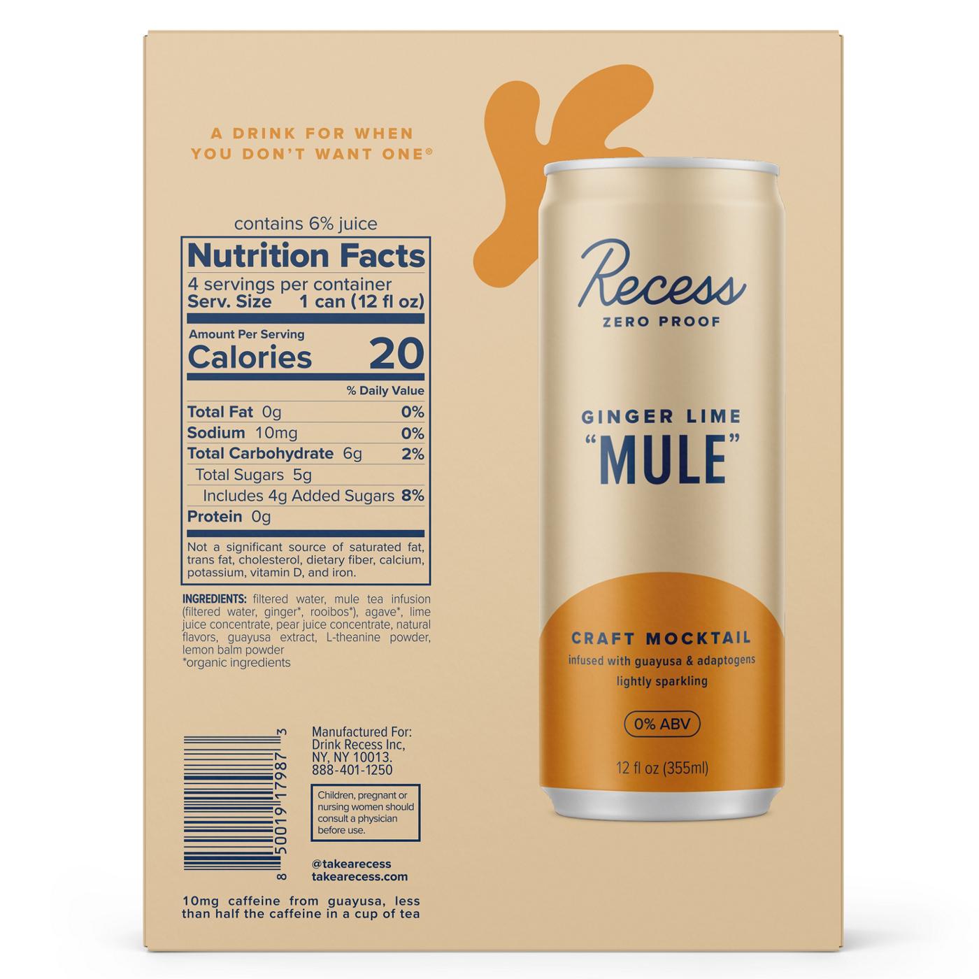 Recess Zero Proof Craft Mocktail 4 pk Cans - Ginger Lime Mule - Shop ...