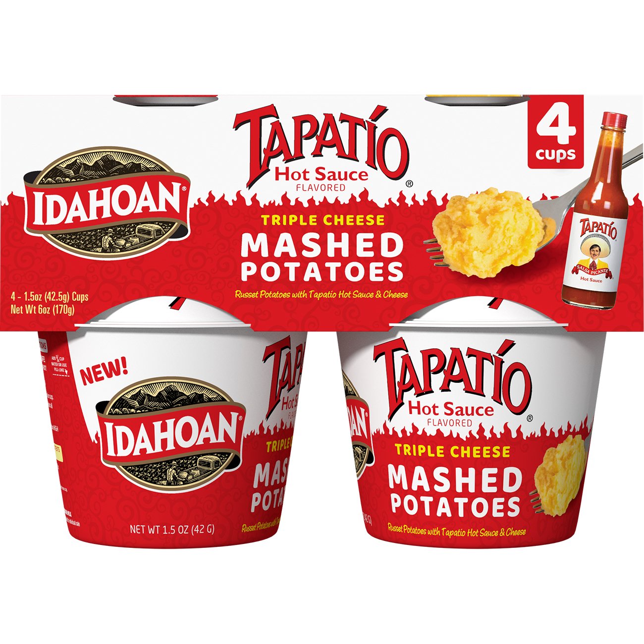 Idahoan Tapatio Triple Cheese Mashed Potatoes 4 Pack Cups - Shop Pantry ...