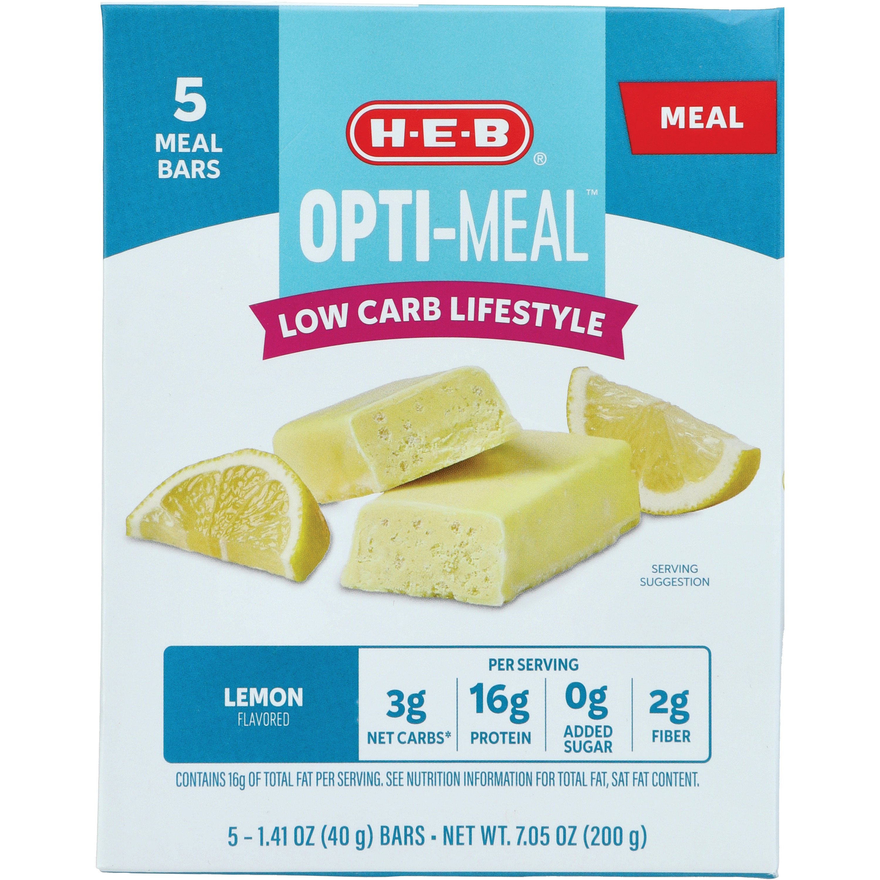 H-E-B OPTI-MEAL Low Carb 16g Protein Bars - Lemon - Shop Granola ...