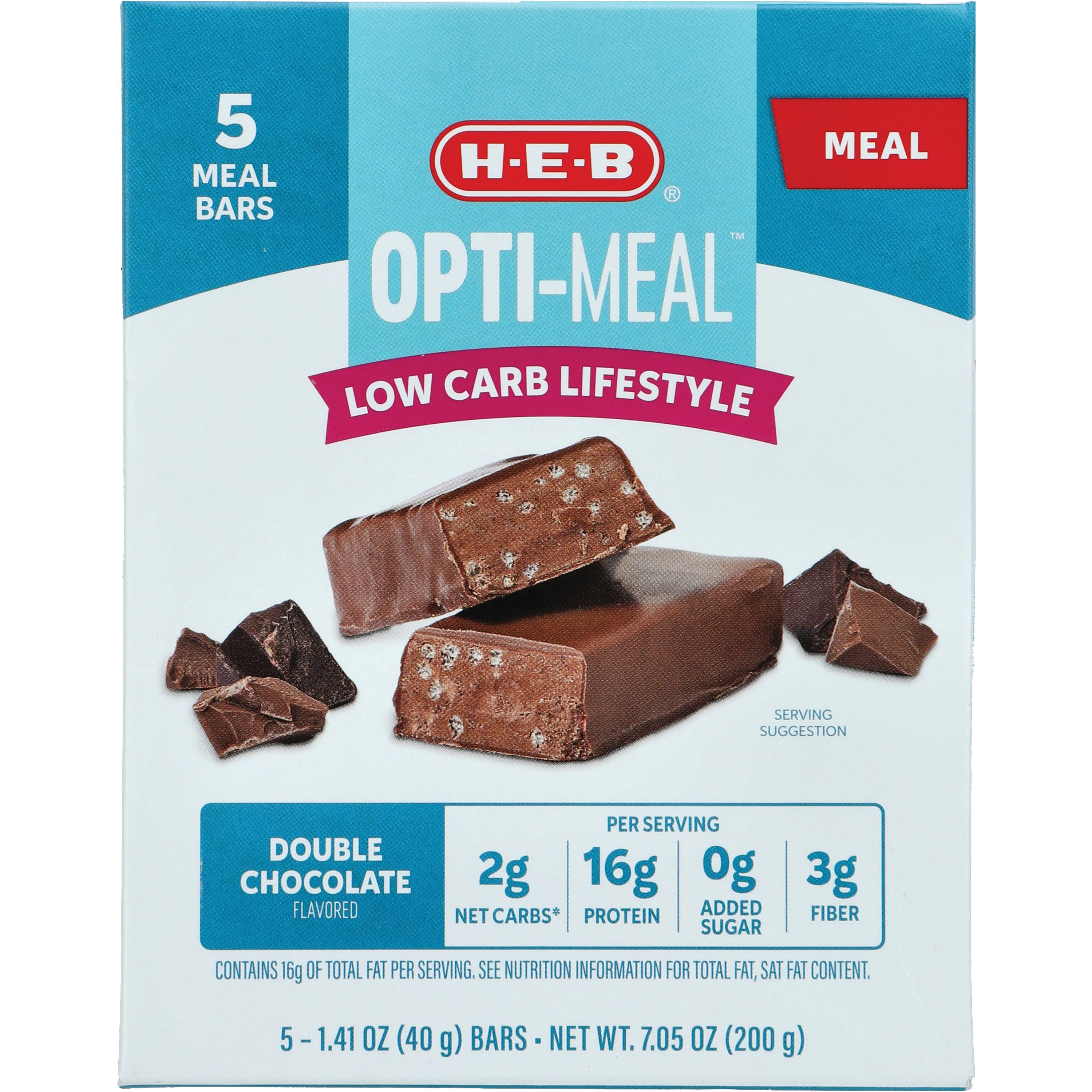 H-E-B OPTI-MEAL Low Carb 16g Protein Bars - Double Chocolate - Shop ...