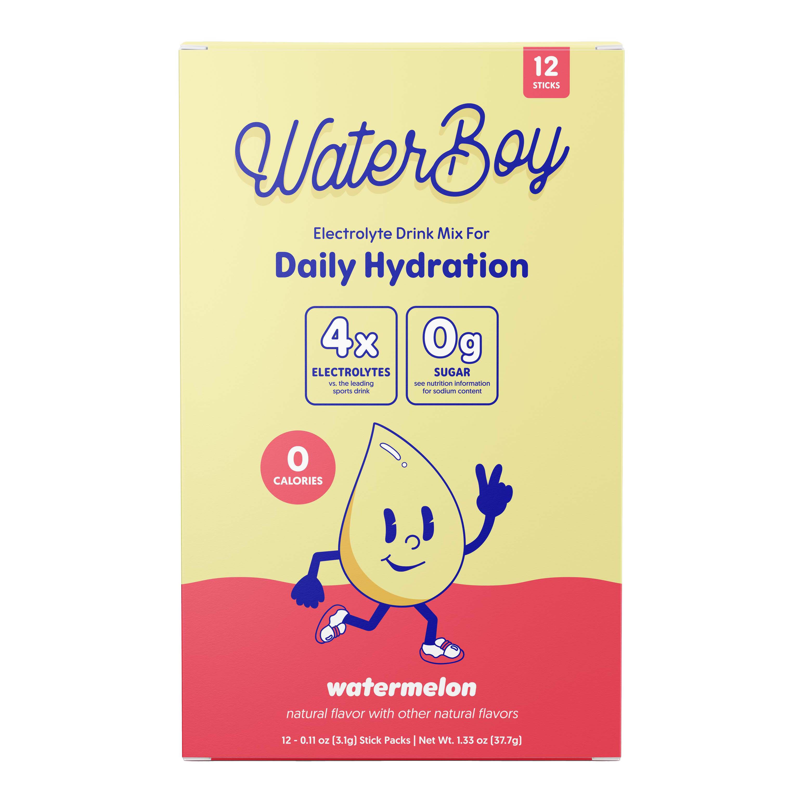 Waterboy Daily Hydration Electrolyte Drink Mix Packets - Watermelon ...