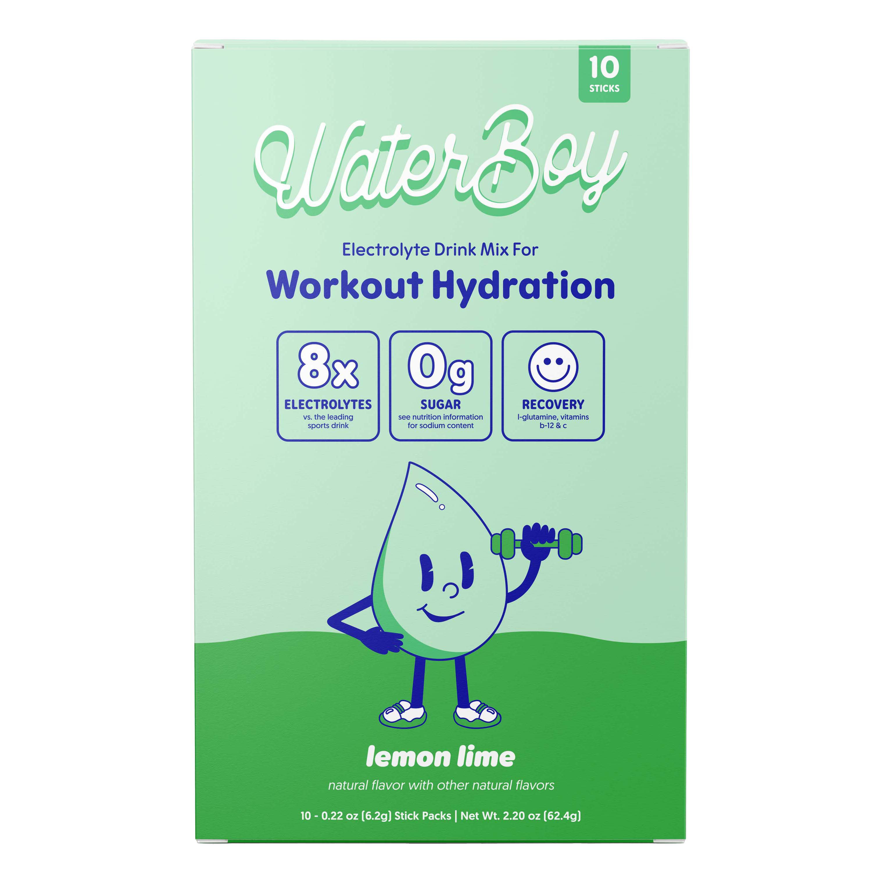 Waterboy Workout Hydration Electrolyte Drink Mix Packets - Lemon Lime ...