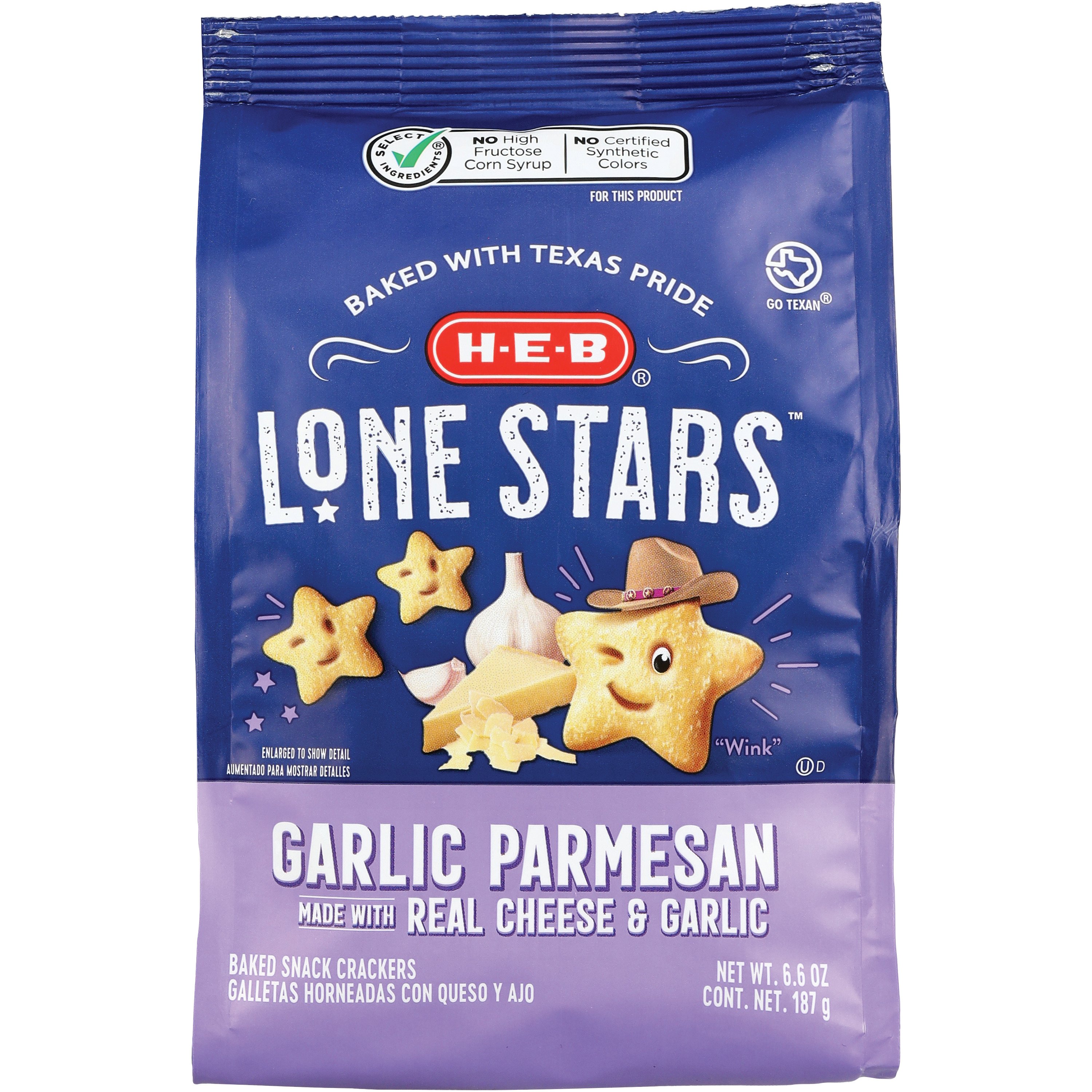 H-E-B Garlic Parmesan Lone Stars Baked Snack Crackers - Shop Crackers ...