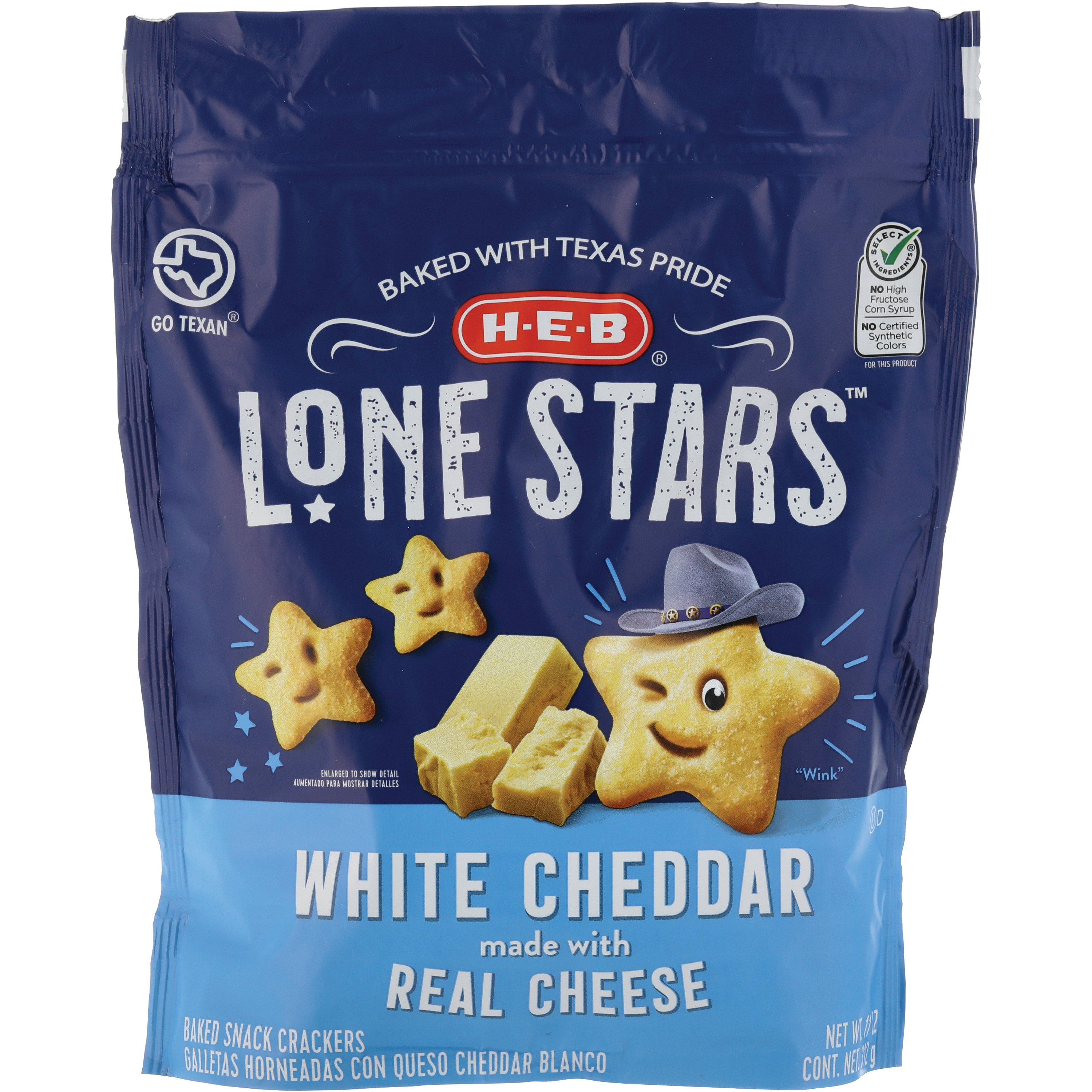 H-E-B White Cheddar Lone Stars Baked Snack Crackers - Shop Crackers ...
