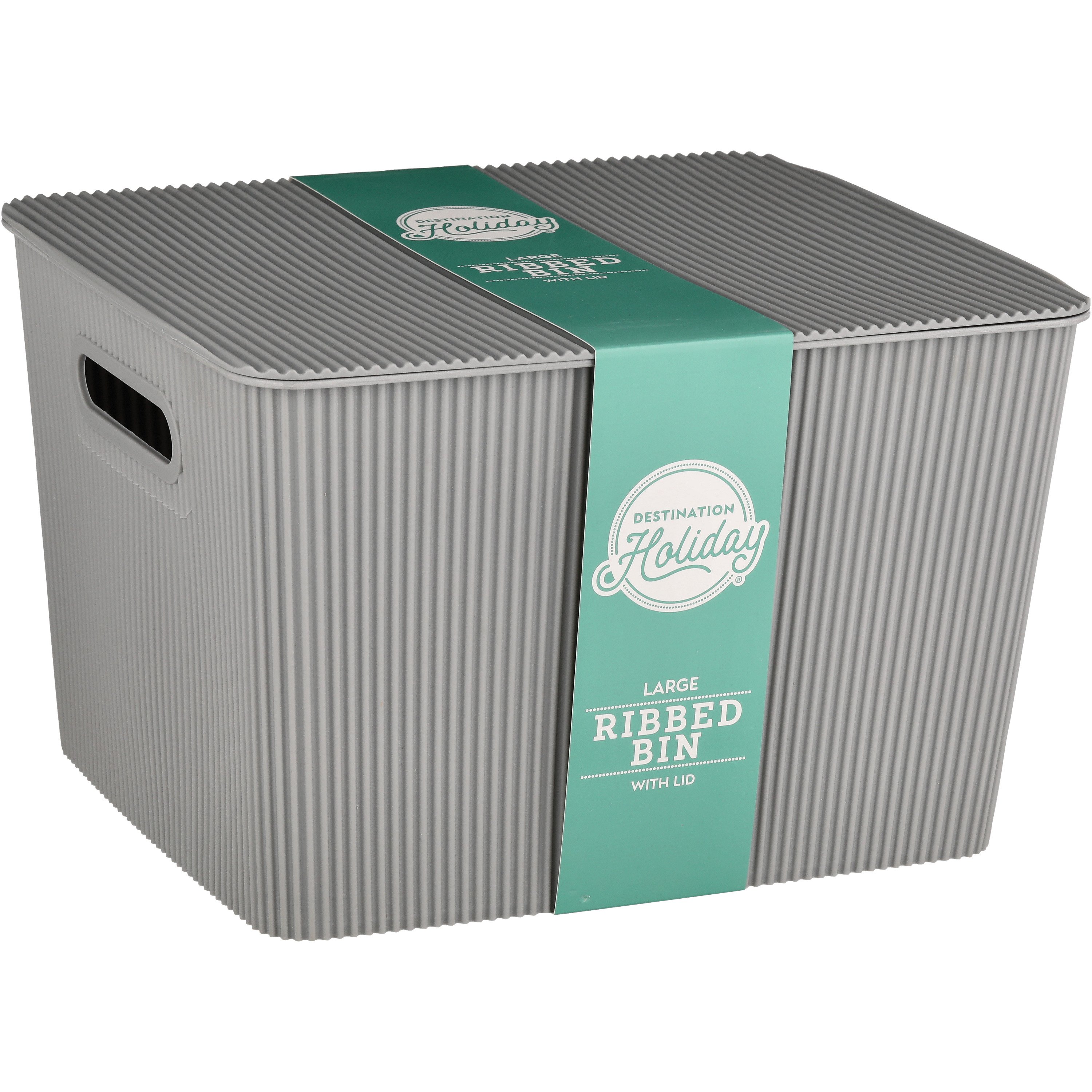 Destination Holiday Large Ribbed Bin With Lid - Gray - Shop Storage ...