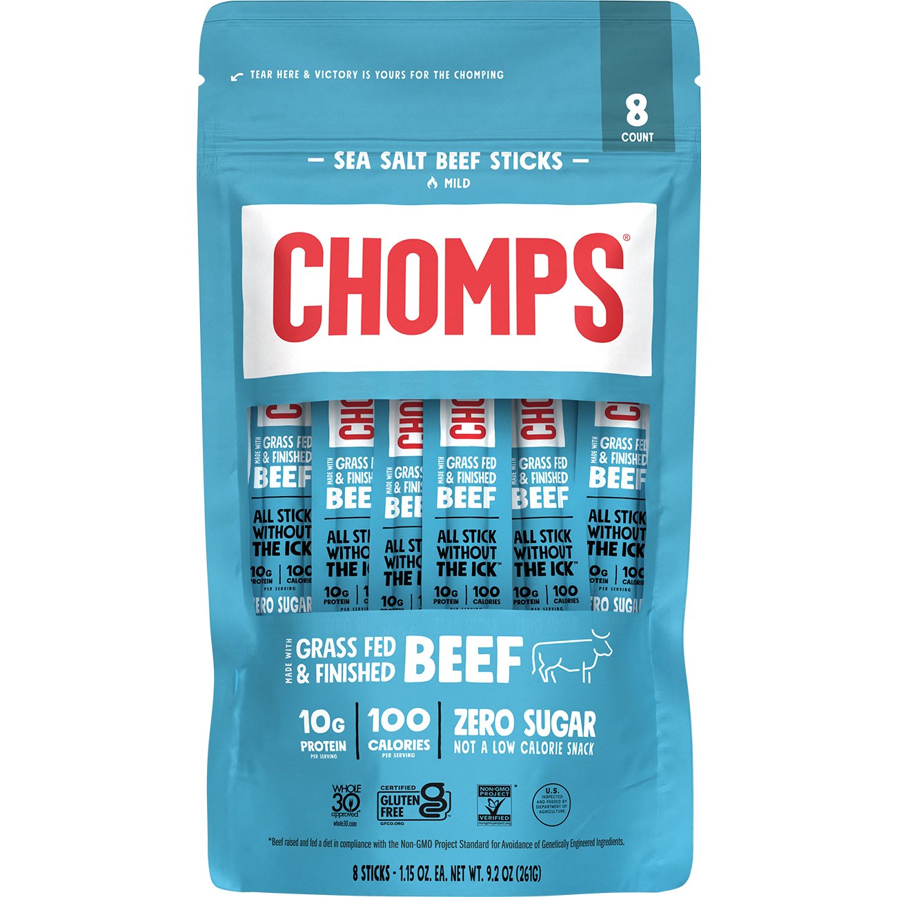 Chomps 10g Protein Sea Salt Beef Jerky Meat Sticks - Shop Jerky at H-E-B