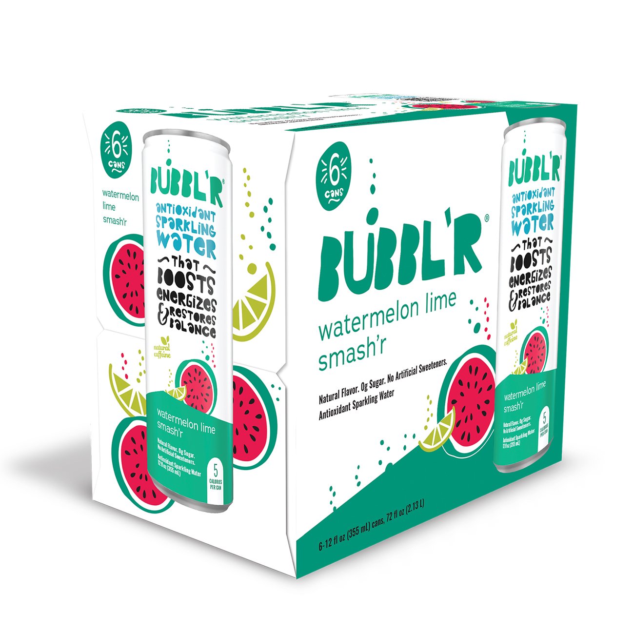 Bubbl'r Antioxidant Sparkling Water 6 pk Cans - Watermelon Lime Smash'r ...