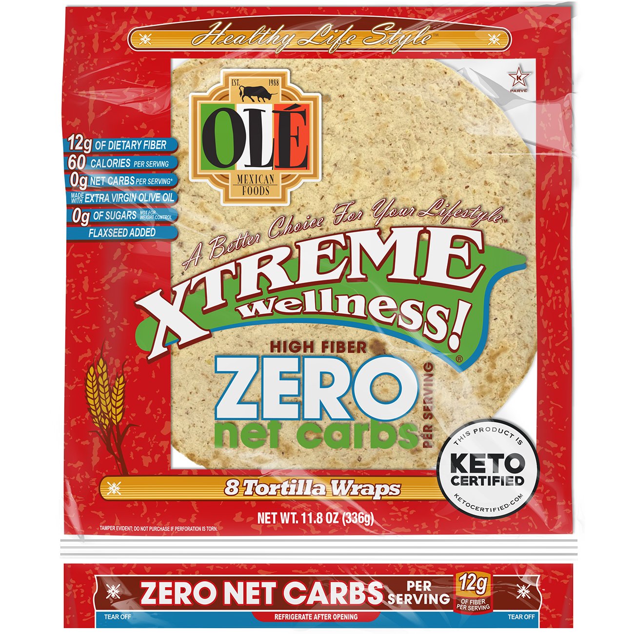 Ole Xtreme Wellness! High Fiber Zero Carb Tortilla Wraps - Shop ...