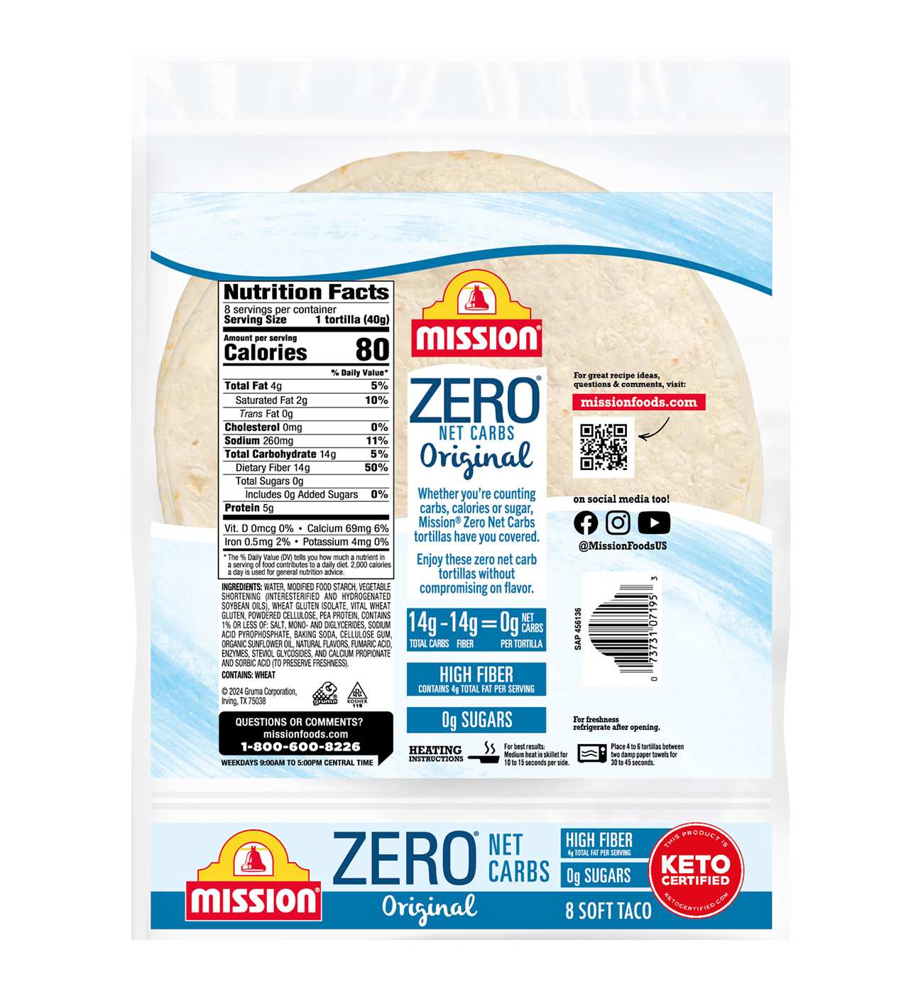 Mission Zero Net Carbs Original Flour Tortillas, Soft Taco Size - Shop ...