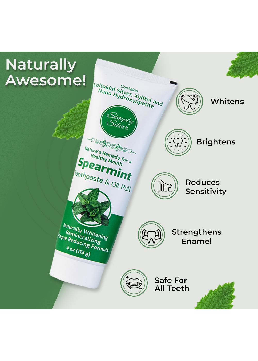 Simply Silver Natural Whitening Toothpaste & Oil Pull - Spearmint ...