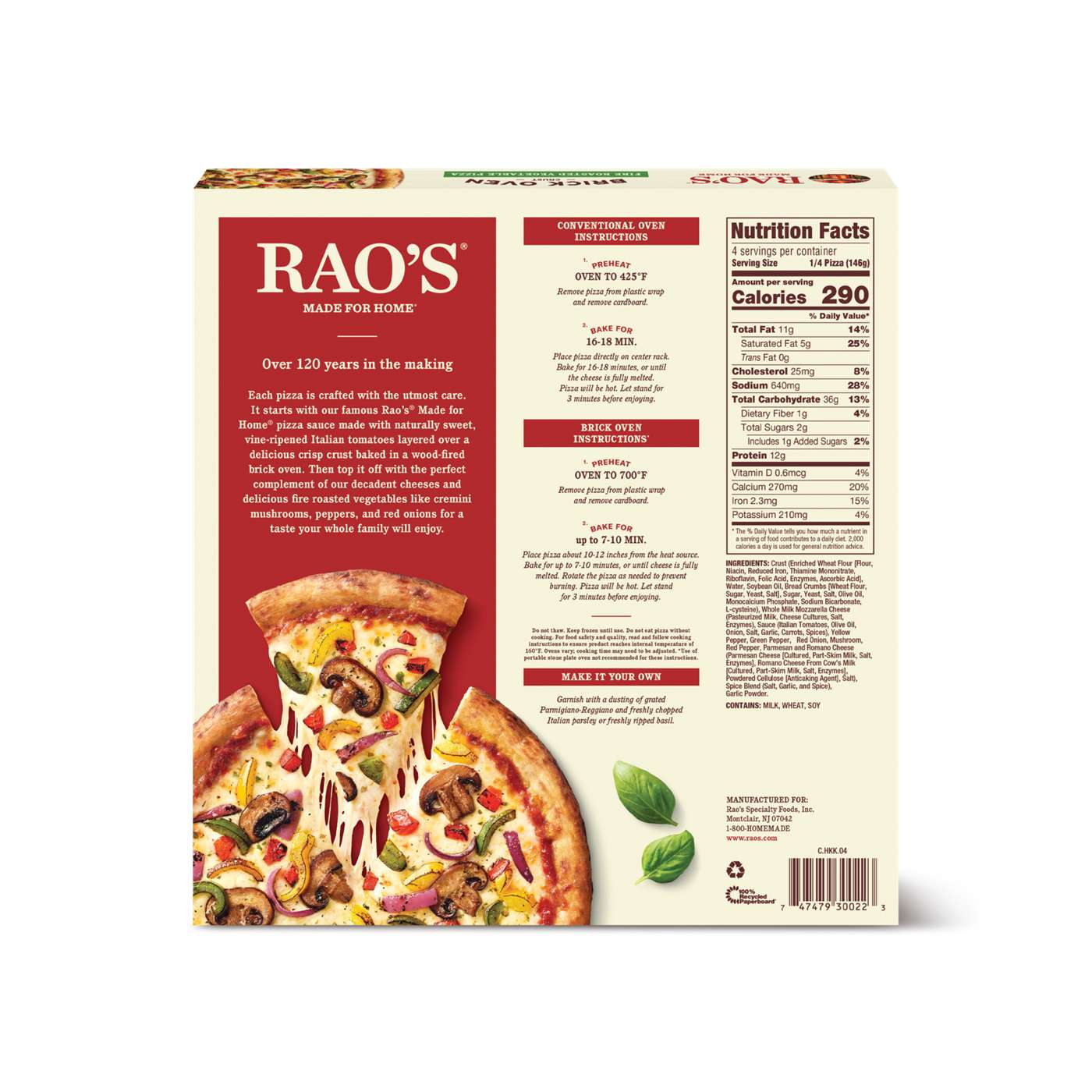 Rao's Homemade Brick Oven Fire Roasted Vegetable Pizza - Shop Pizza at ...