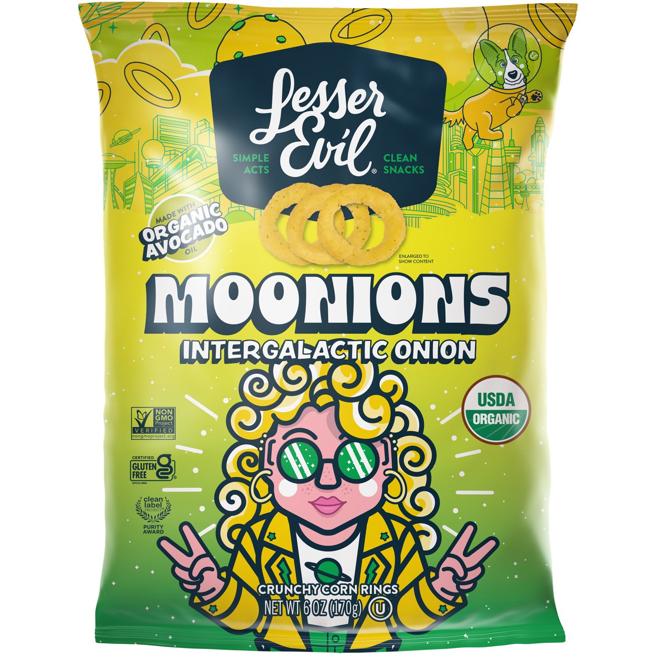 LesserEvil Moonions Crunchy Organic Corn Rings - Intergalactic Onion ...