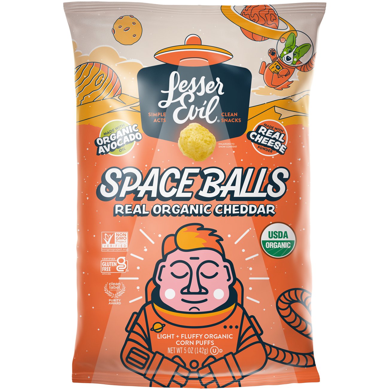 LesserEvil Space Balls Organic Cheddar Corn Puffs - Shop Chips at H-E-B