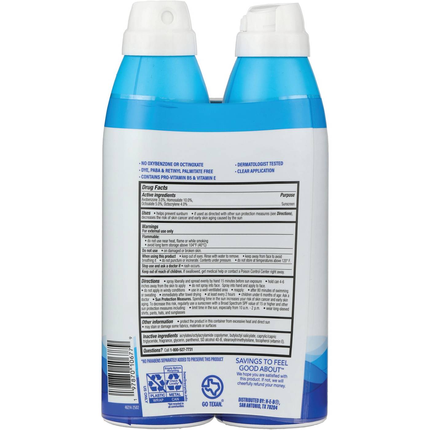 Hill Country Fare Sport Broad Spectrum Sunscreen Spray Oxybenzone Free ...