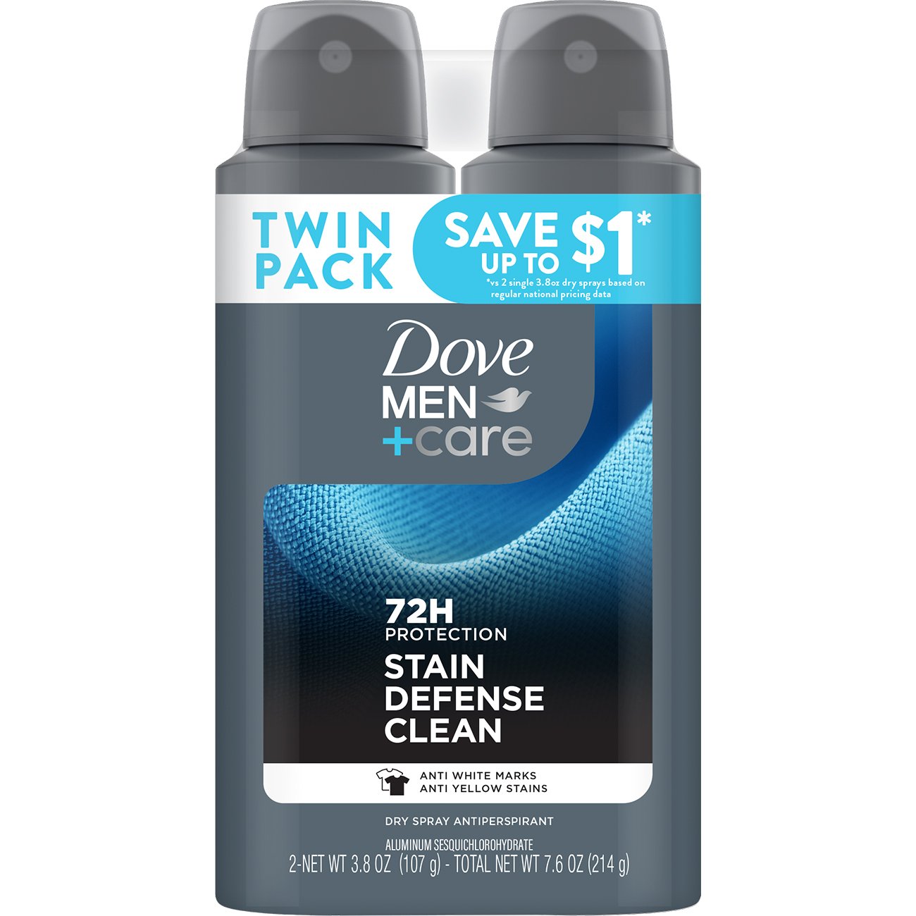 Dove Men+Care 72 Hr Antiperspirant Dry Spray - Stain Defense Clean, 7.6 ...