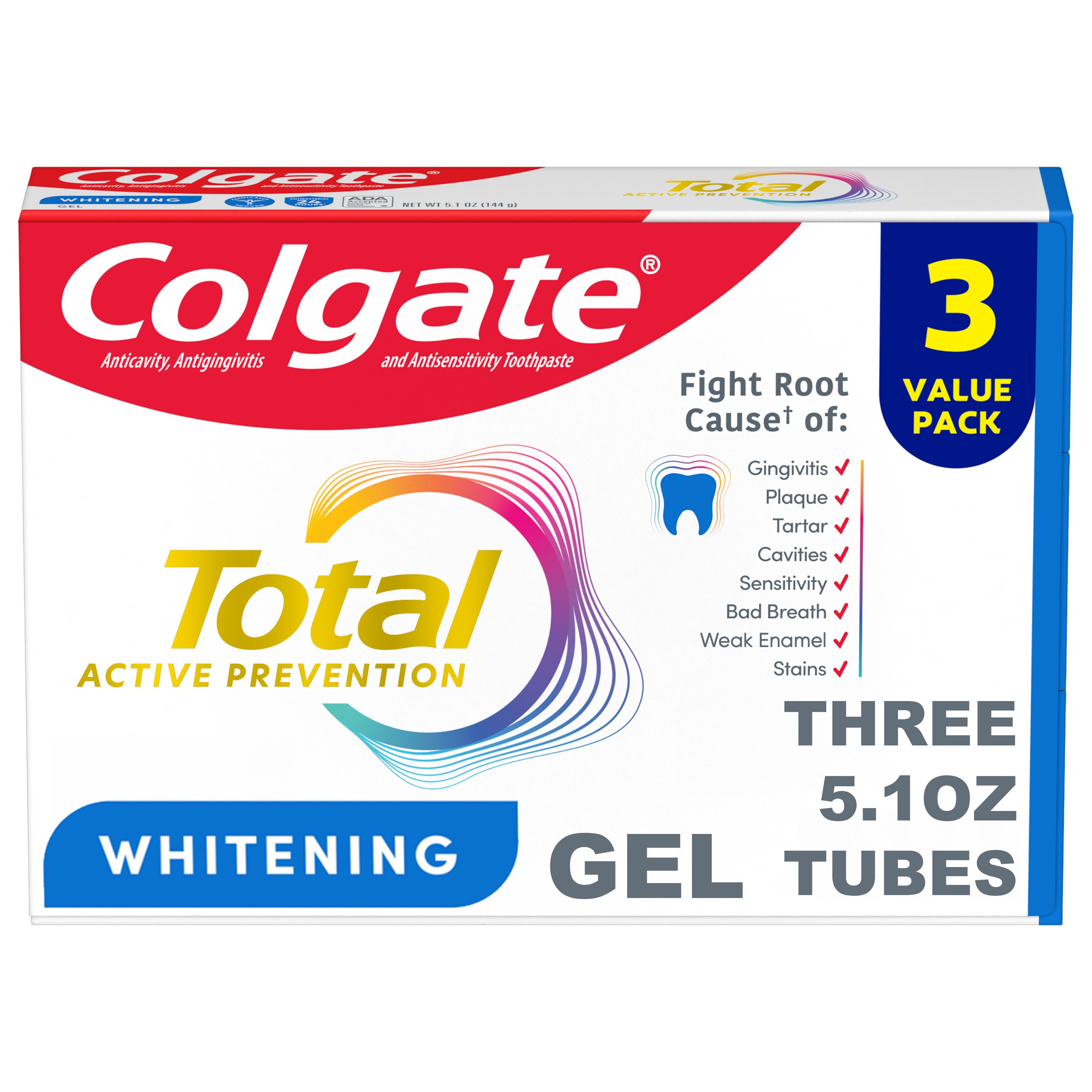Colgate Total Whitening Gel Toothpaste 3 Pack - Shop Toothpaste at H-E-B